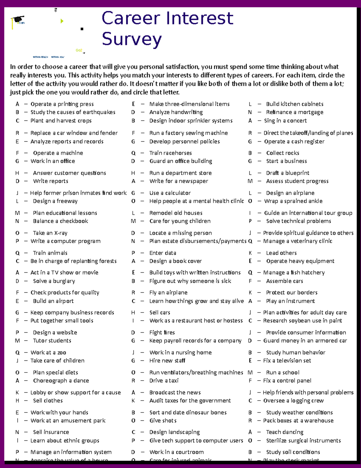 Career Interest Survey - org Career Interest Survey UCan... Go 2 TM ...