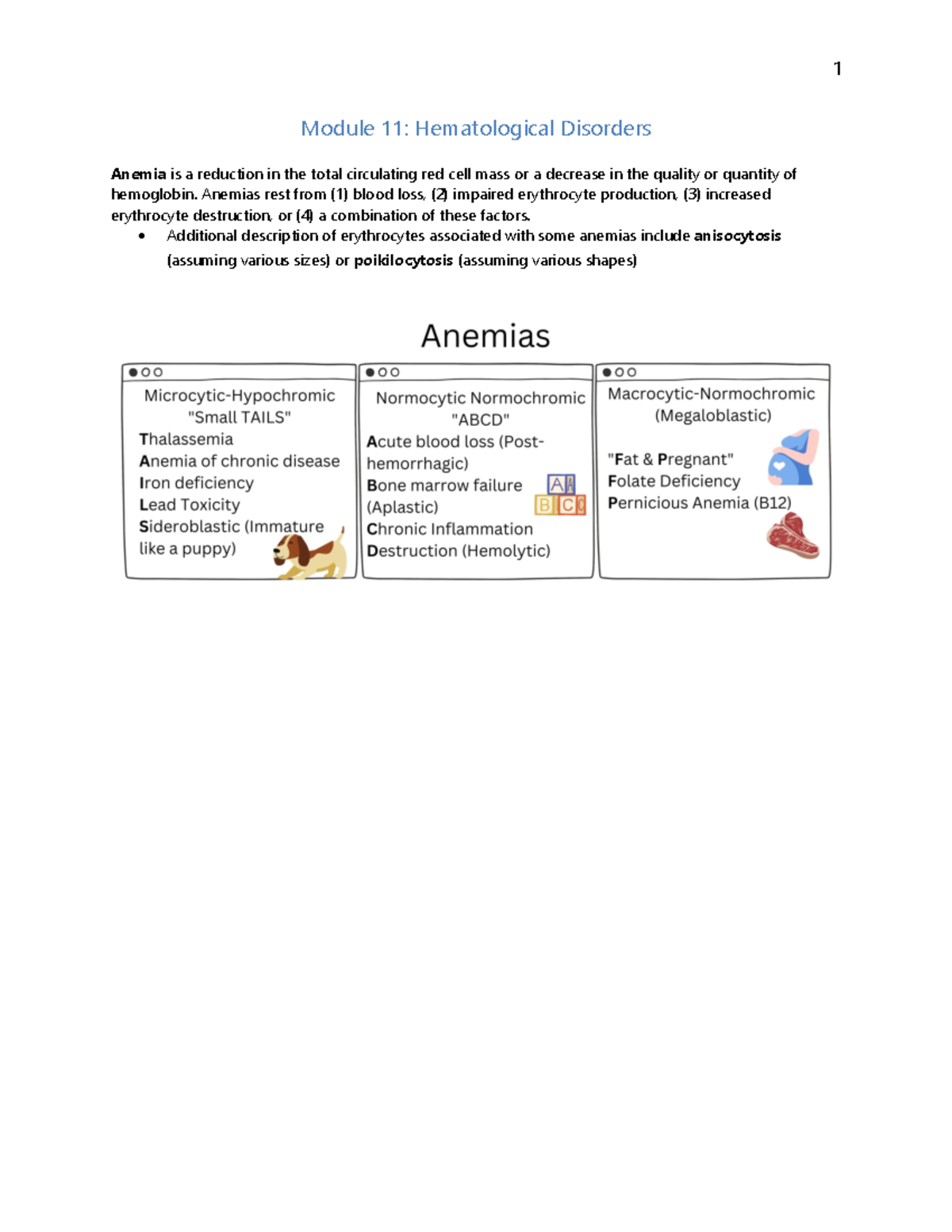 Module 11 -Hematological Disorders - Module 11 : Hematological Disorders Anemia is a reduction ...