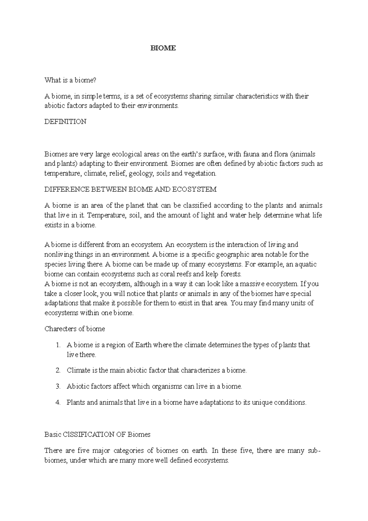 Biome - Lecture notes 1-3 - BIOME What is a biome? A biome, in simple ...