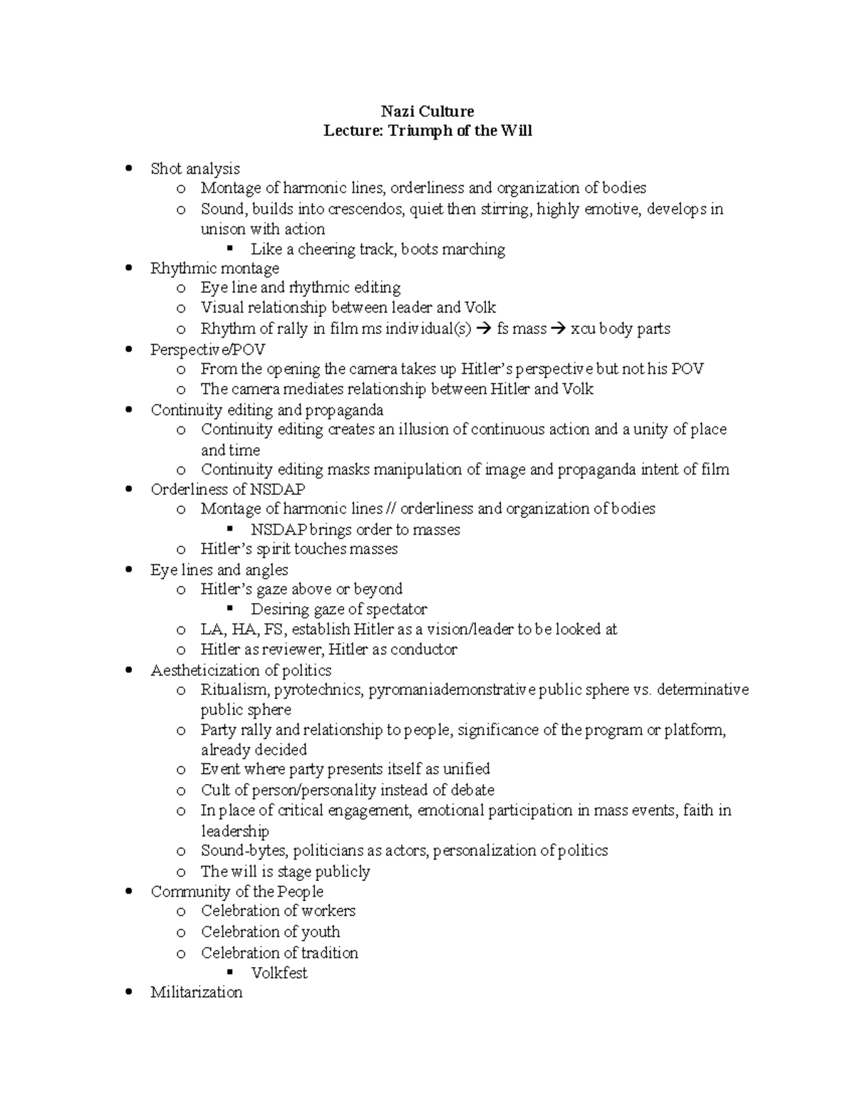 Triumph of the Will Notes - Nazi Culture Lecture: Triumph of the Will ...