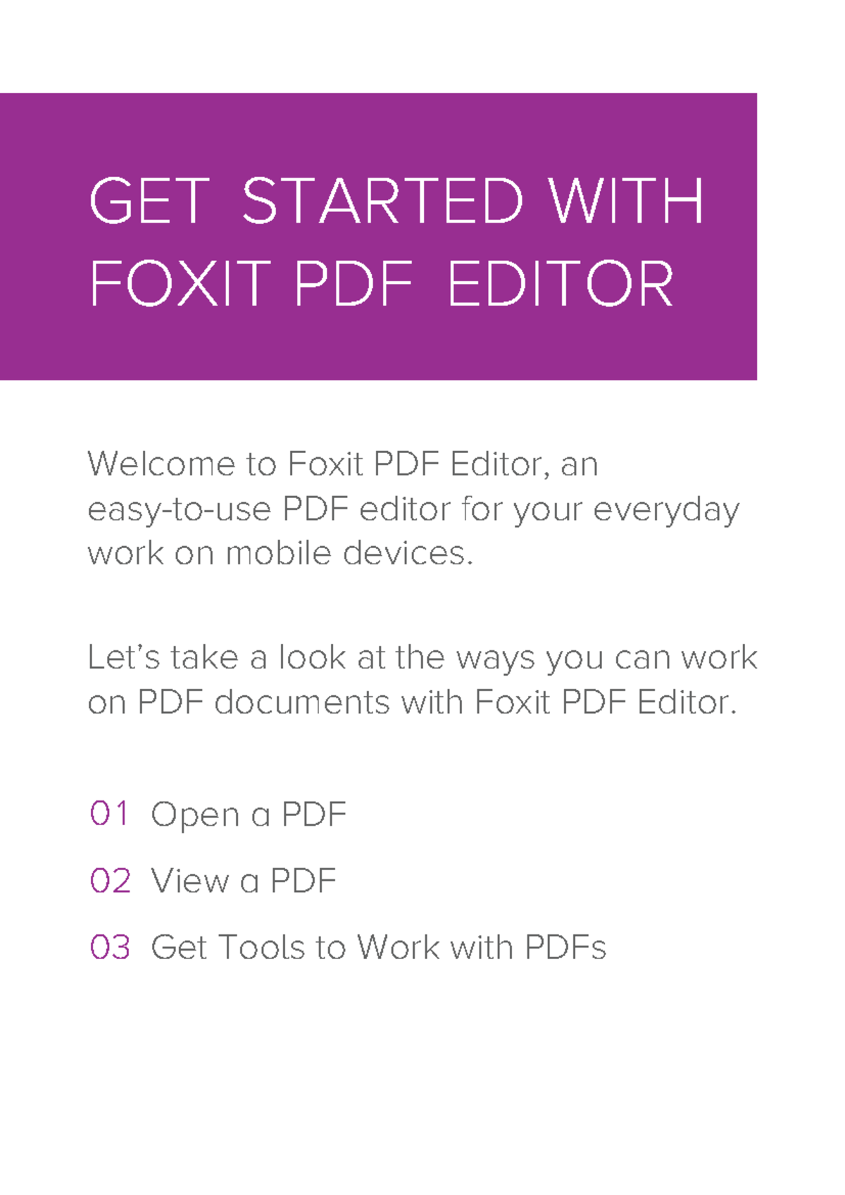 Get Started - GET STARTED WITH FOXIT PDF EDITOR Welcome to Foxit PDF ...
