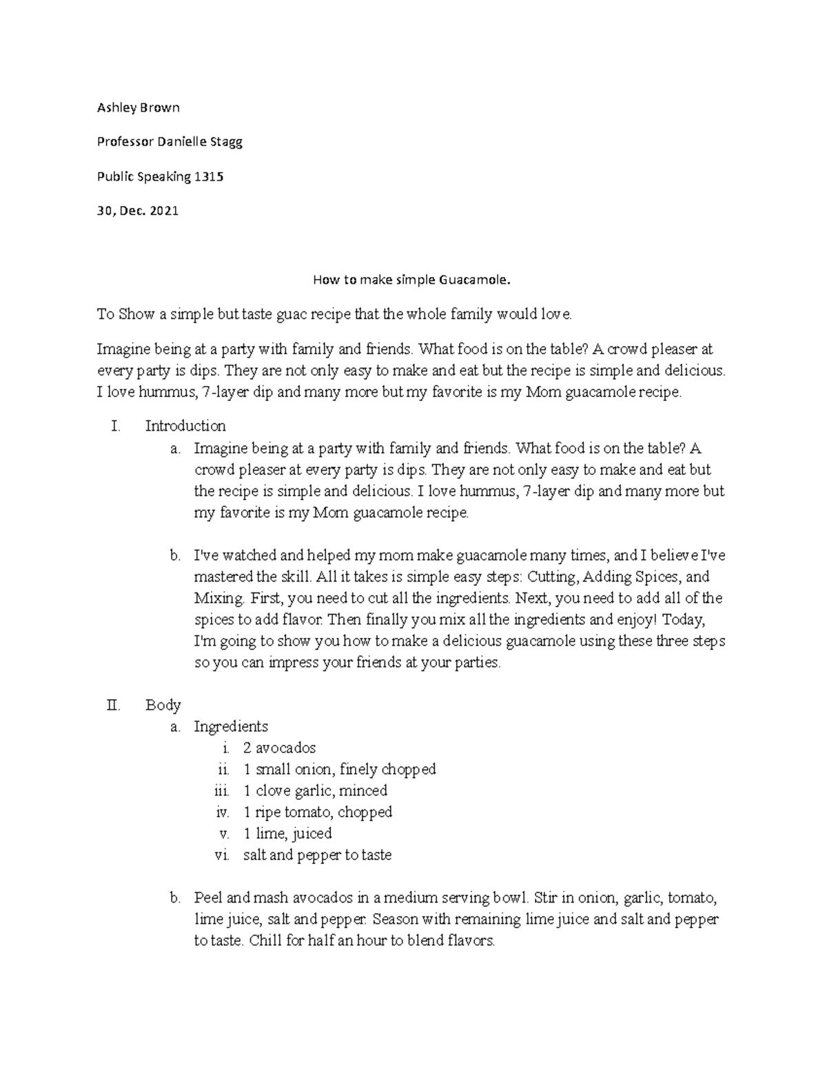 Speech Outline - Ashley Brown Professor Danielle Stagg Public Speaking ...