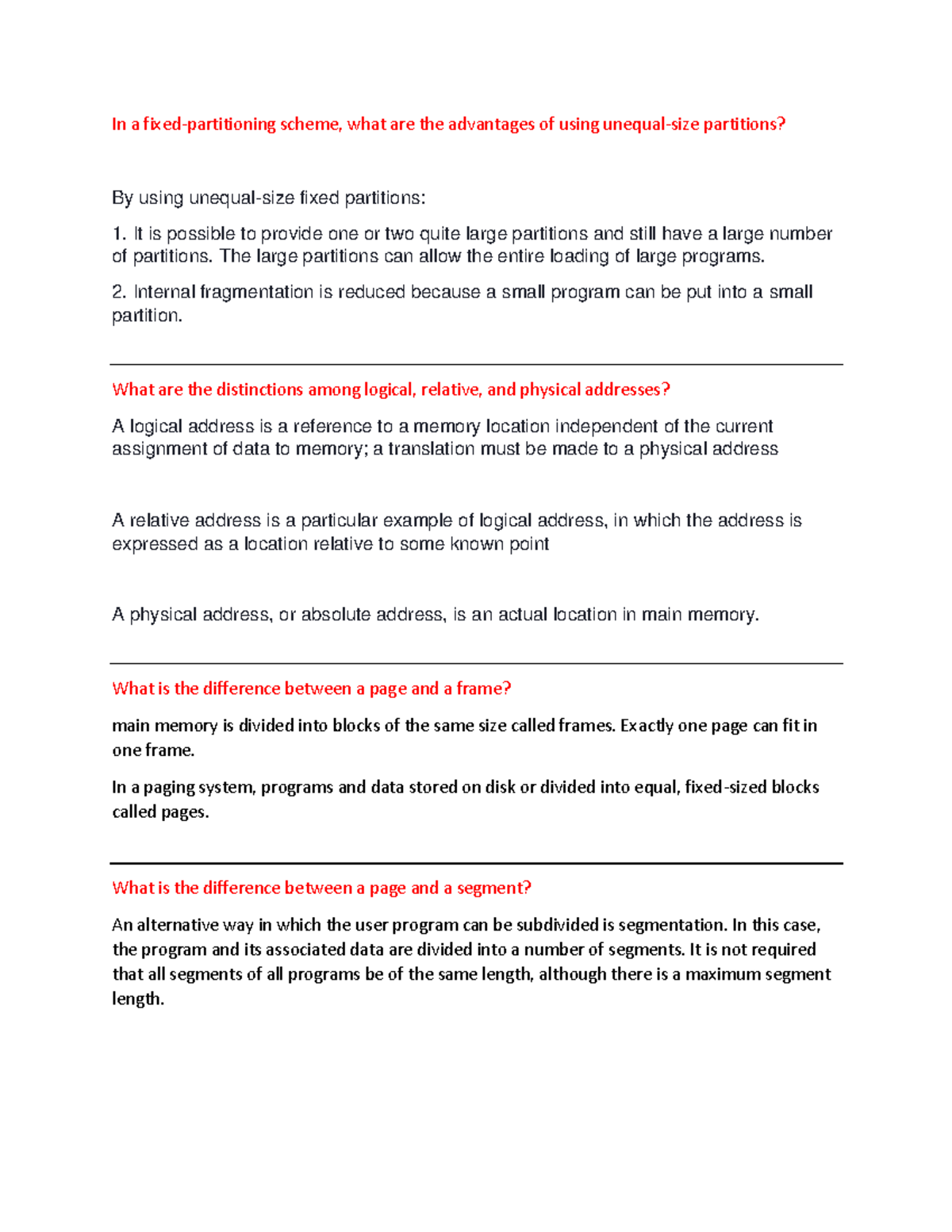 Partitioning Questions - In a fixed-partitioning scheme, what are the advantages of using - Studocu