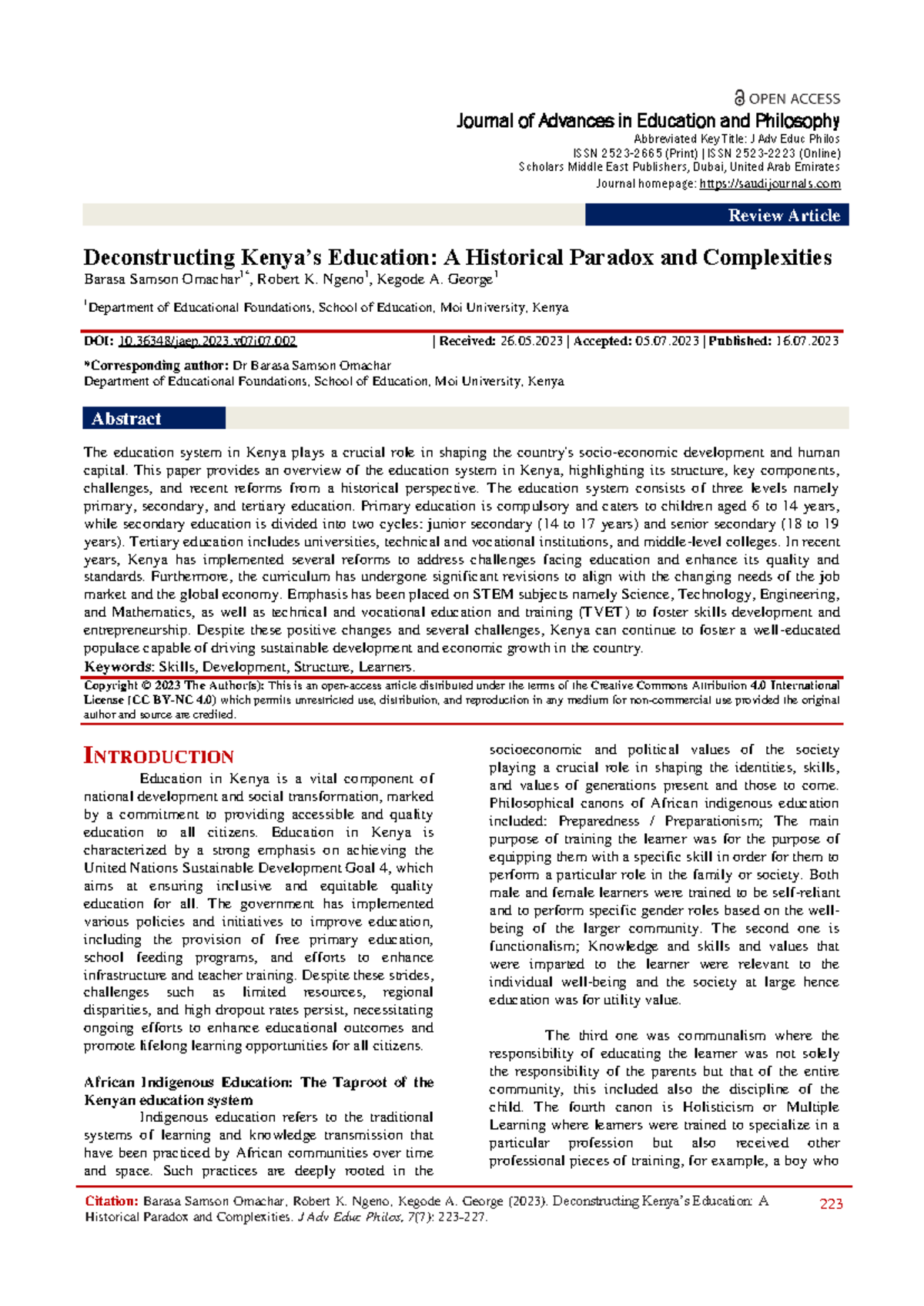JAEP 77 223-227 - Curriculum notes - Citation: Barasa Samson Omachar ...