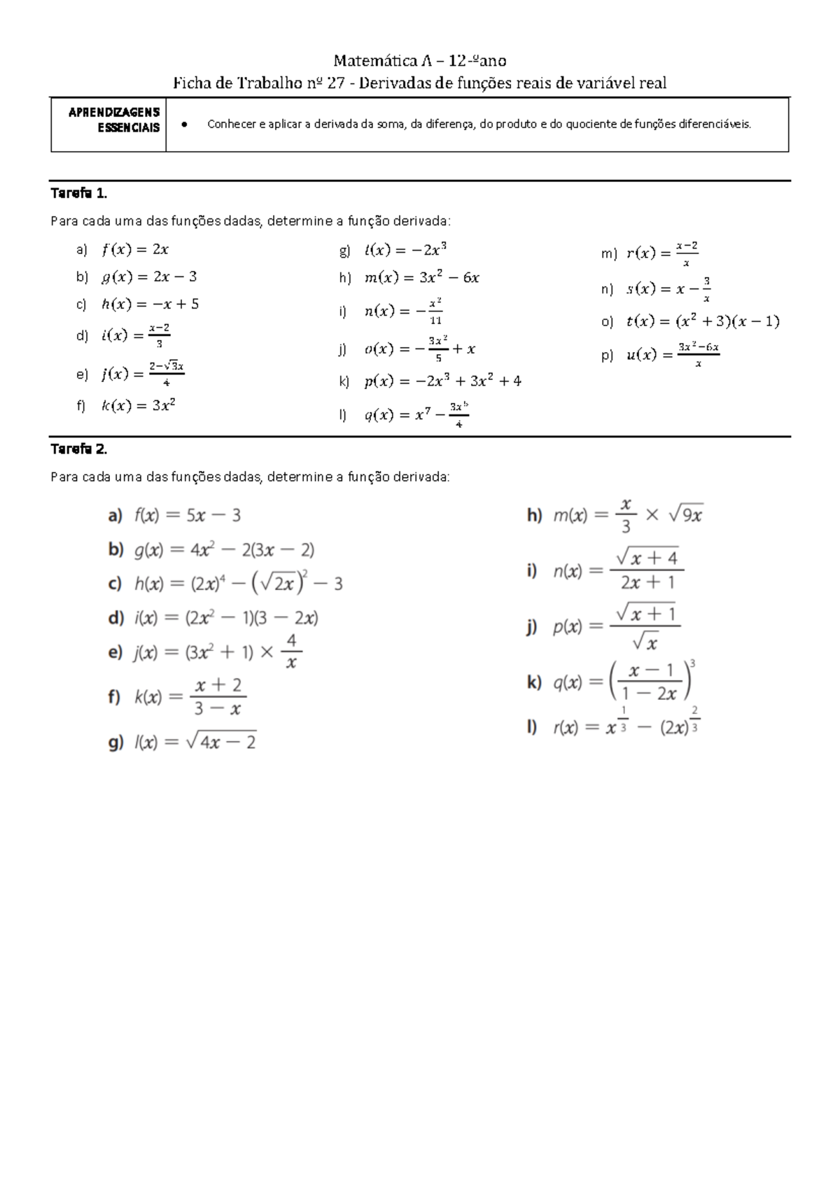 [MAT12] Ficha 27 - Derivadas de funções reais de variável real ...