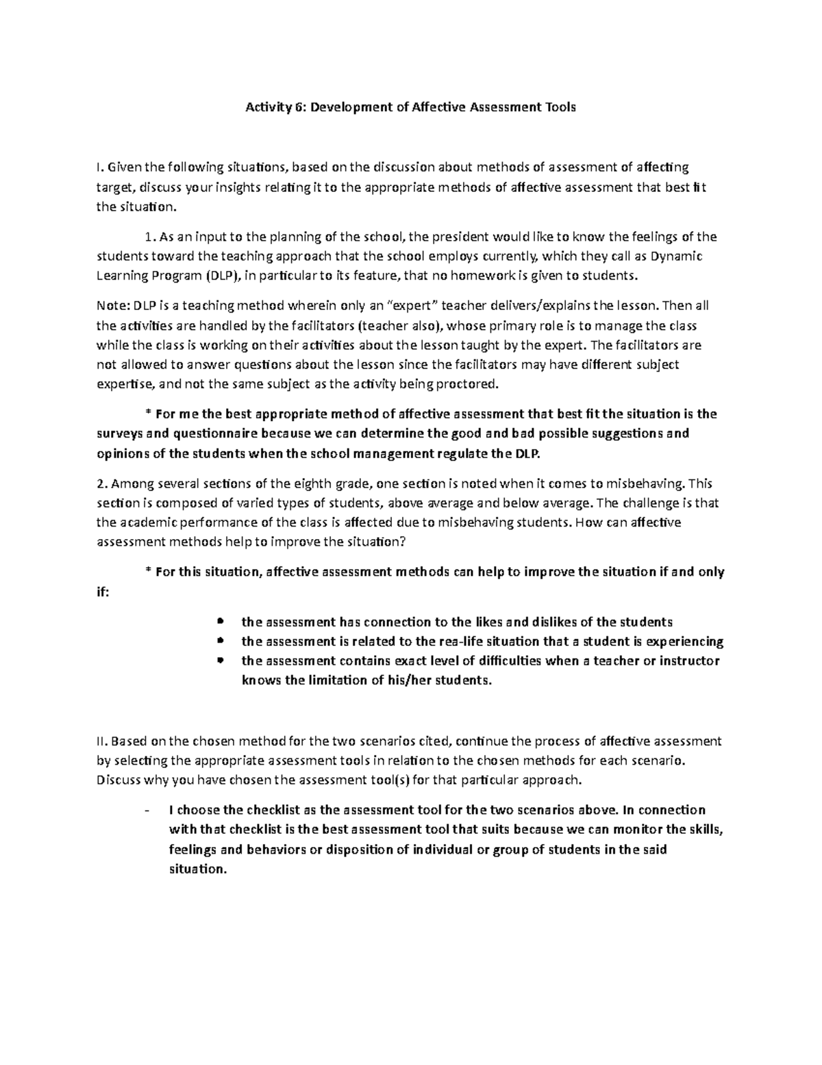 Activity 6 - REFERENCE - Activity 6: Development of Affective ...