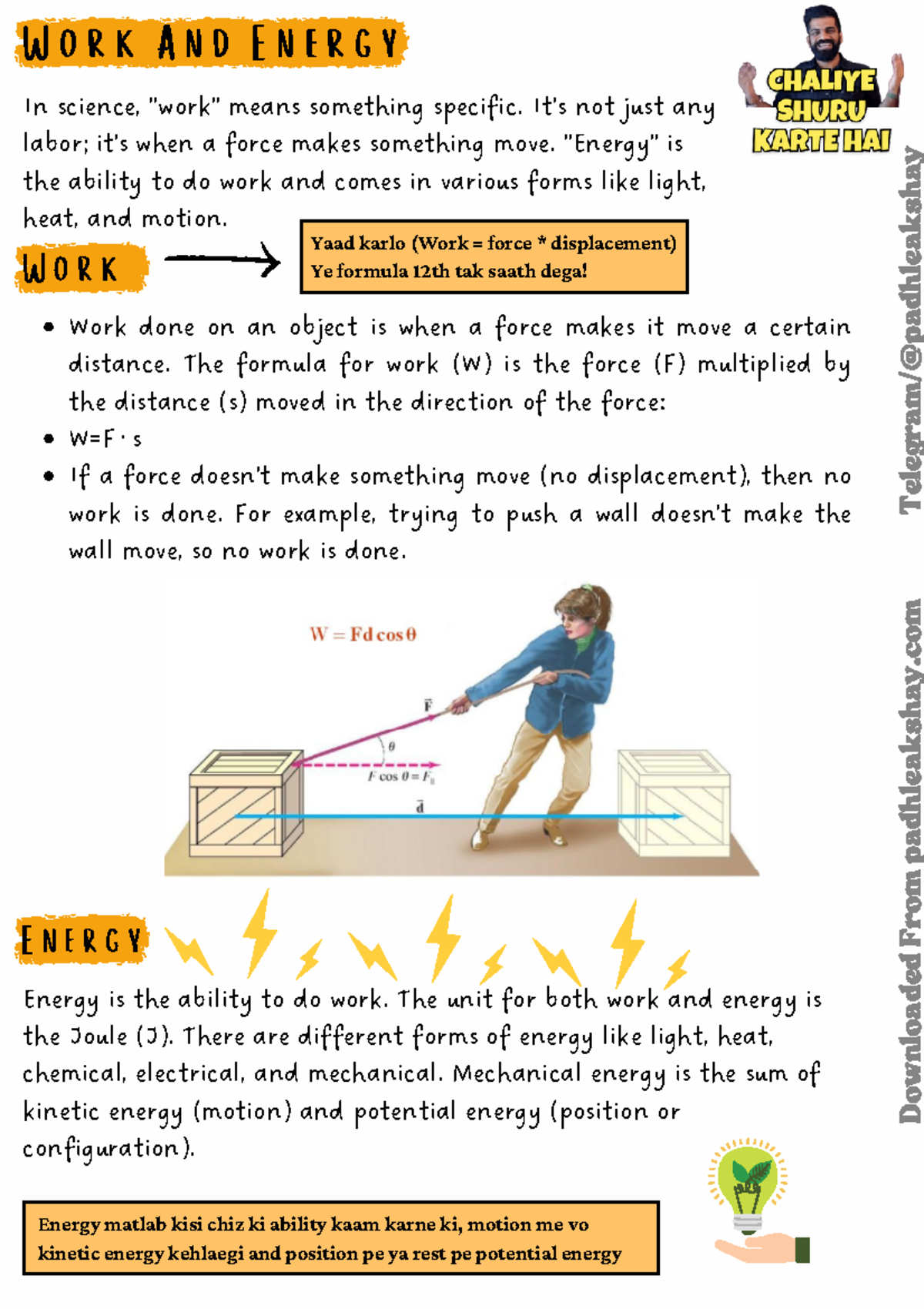 Work And Energy - Study with these notes to score 90+ - Energy is the ...
