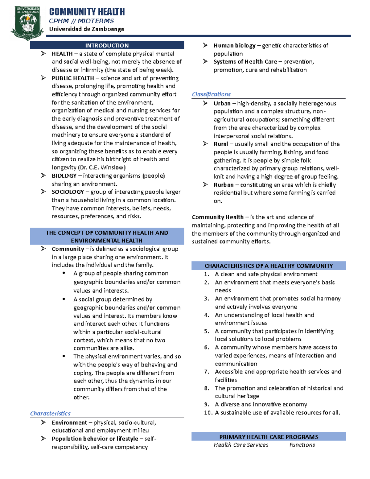 Concepts about a healthy community and environmental - COMMUNITY HEALTH ...