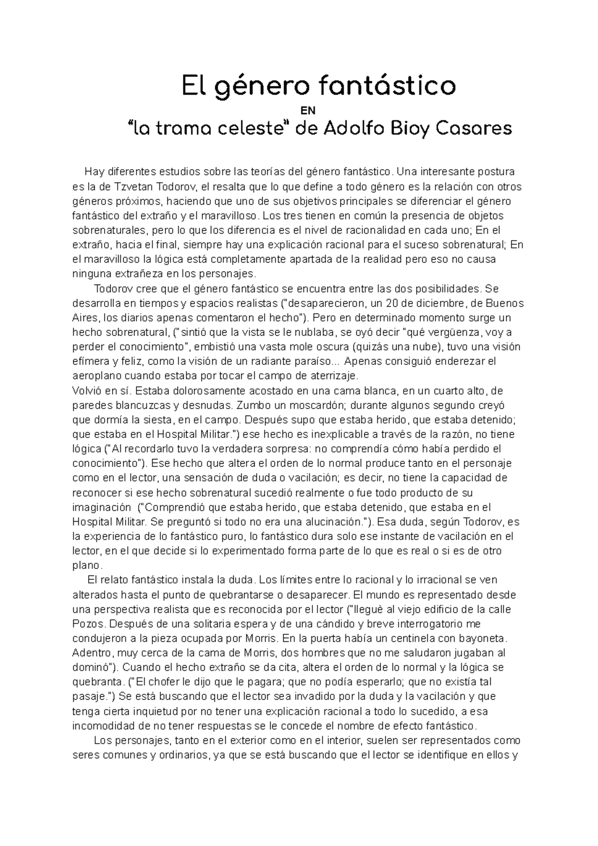 El género fantástico - Una interesante postura es la de Tzvetan Todorov ...