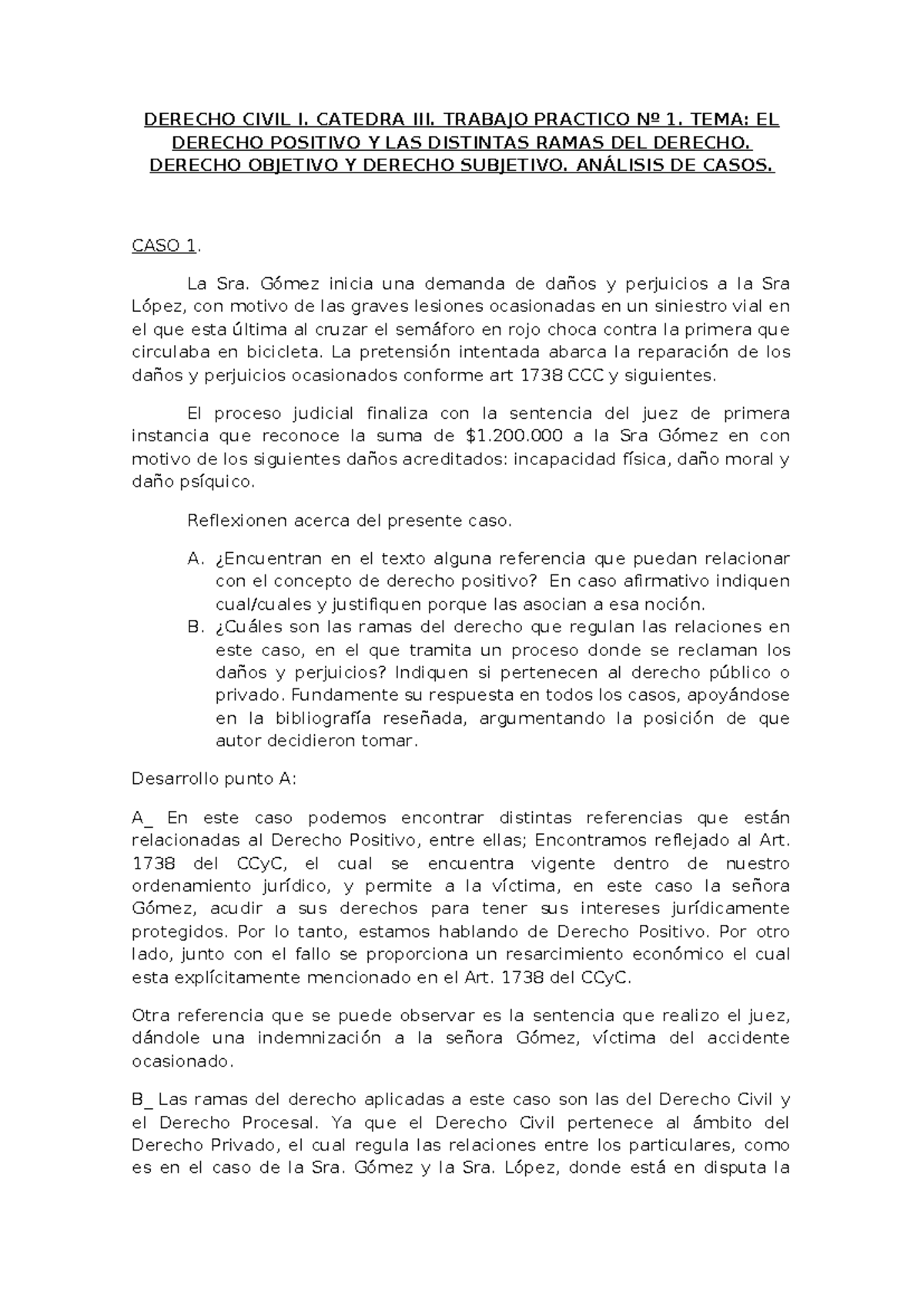 Derecho Civil I tp - Es un trabajo dado por la titular de la catedra 3 ...
