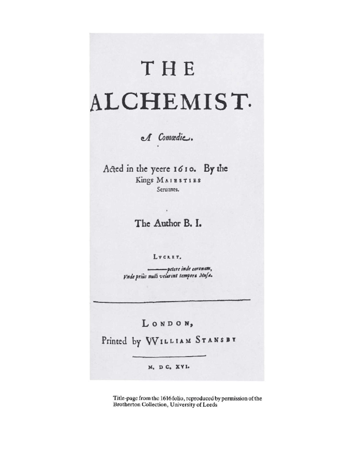 The Alchemist Ben Jonson - M A English Language and Literature - Studocu