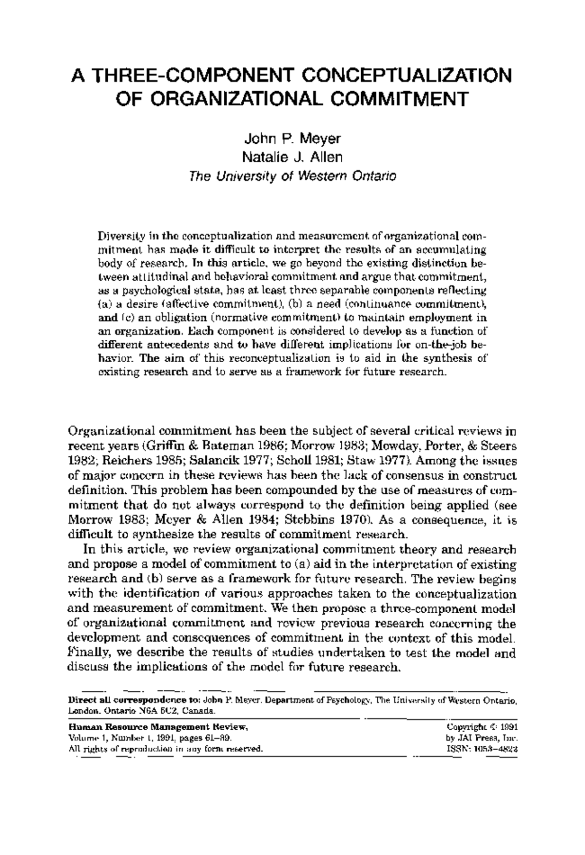 Meyer Y Allen 1991 - Talento Humano - A THREE-COMPONENT ...