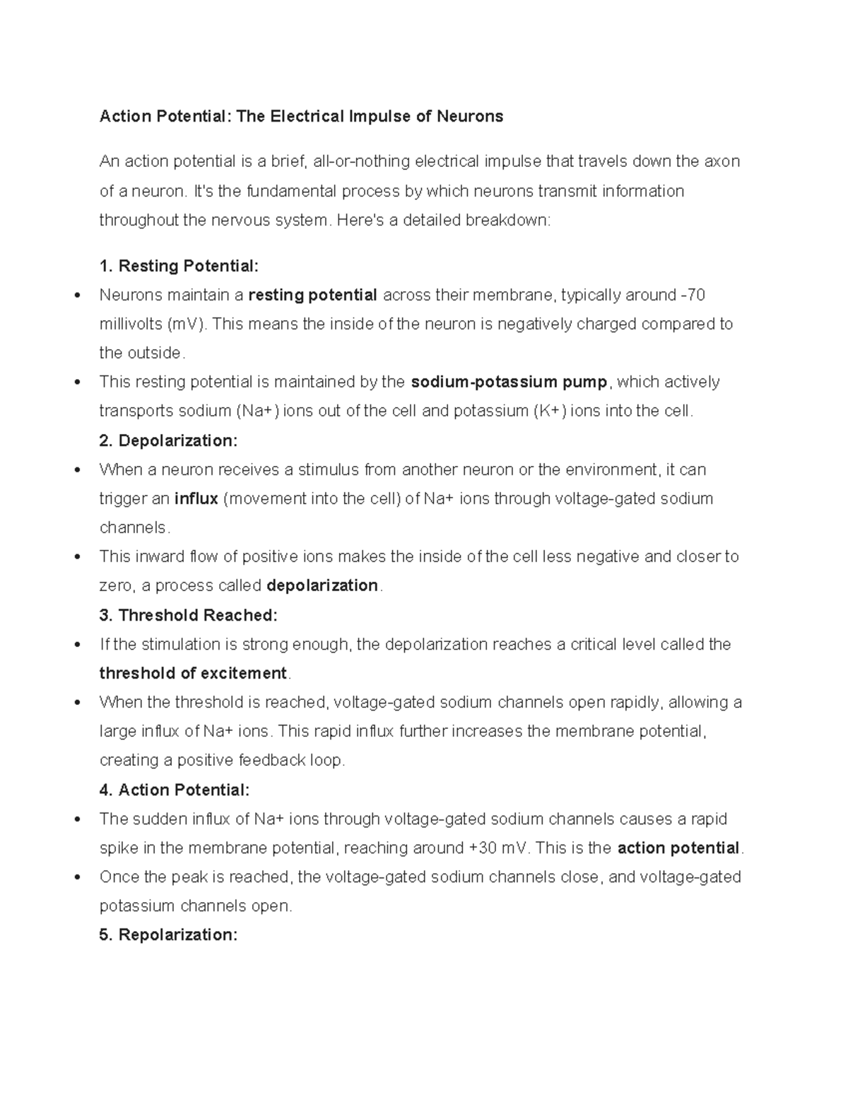 Action Potential - notes - Action Potential: The Electrical Impulse of ...