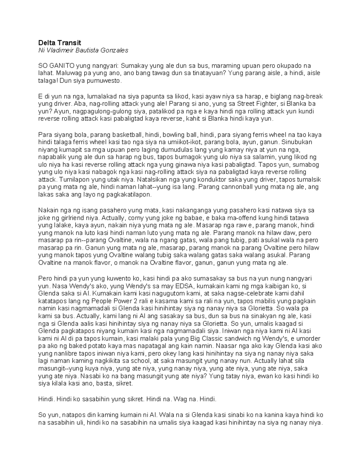 487780784 Delta Transit 1 doc - Delta Transit Ni Vladimeir Bautista Gonzales SO GANITO yung ...