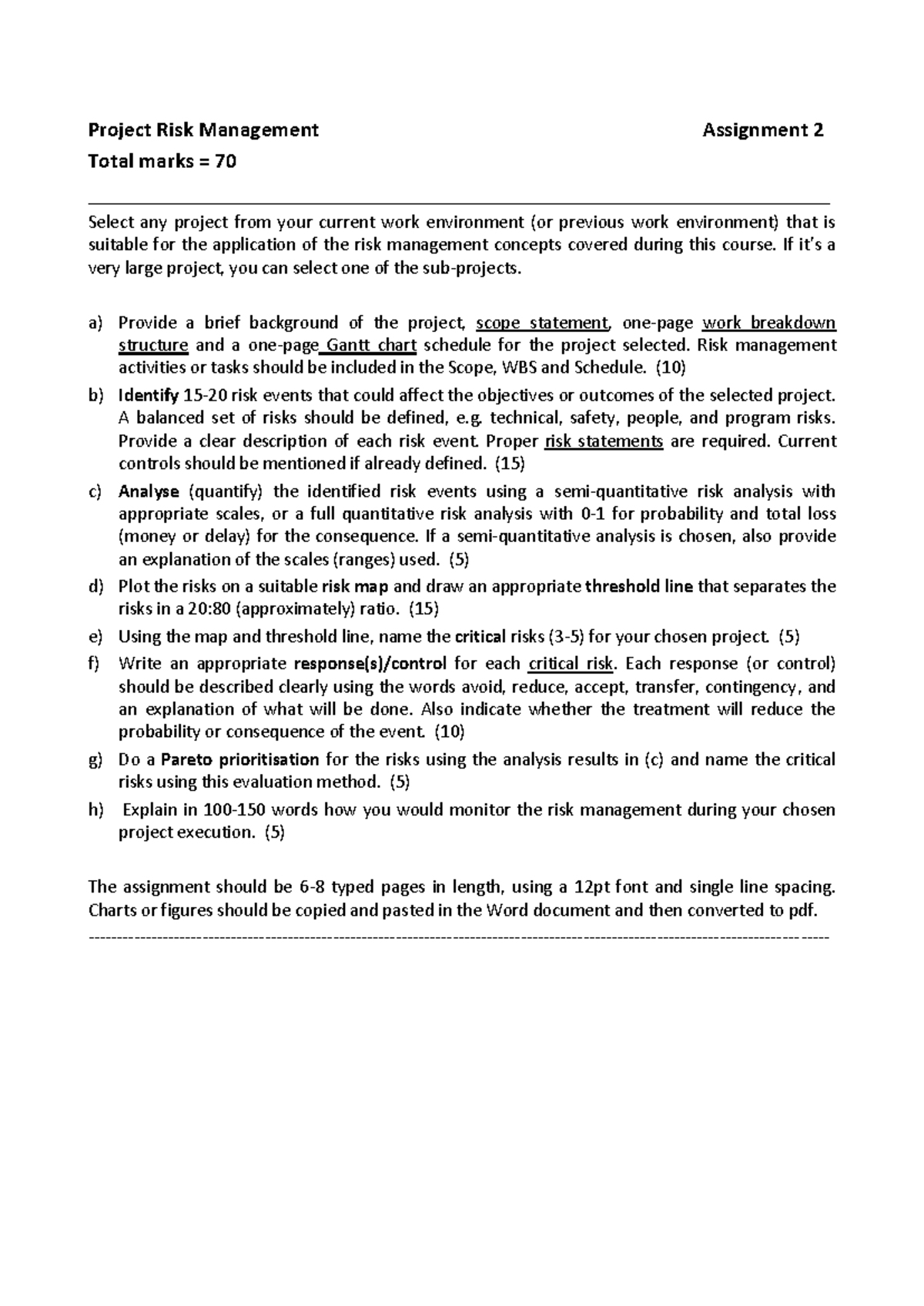 Prm-24 Assignment 2 - Project Risk Management Assignment 2 Total marks ...