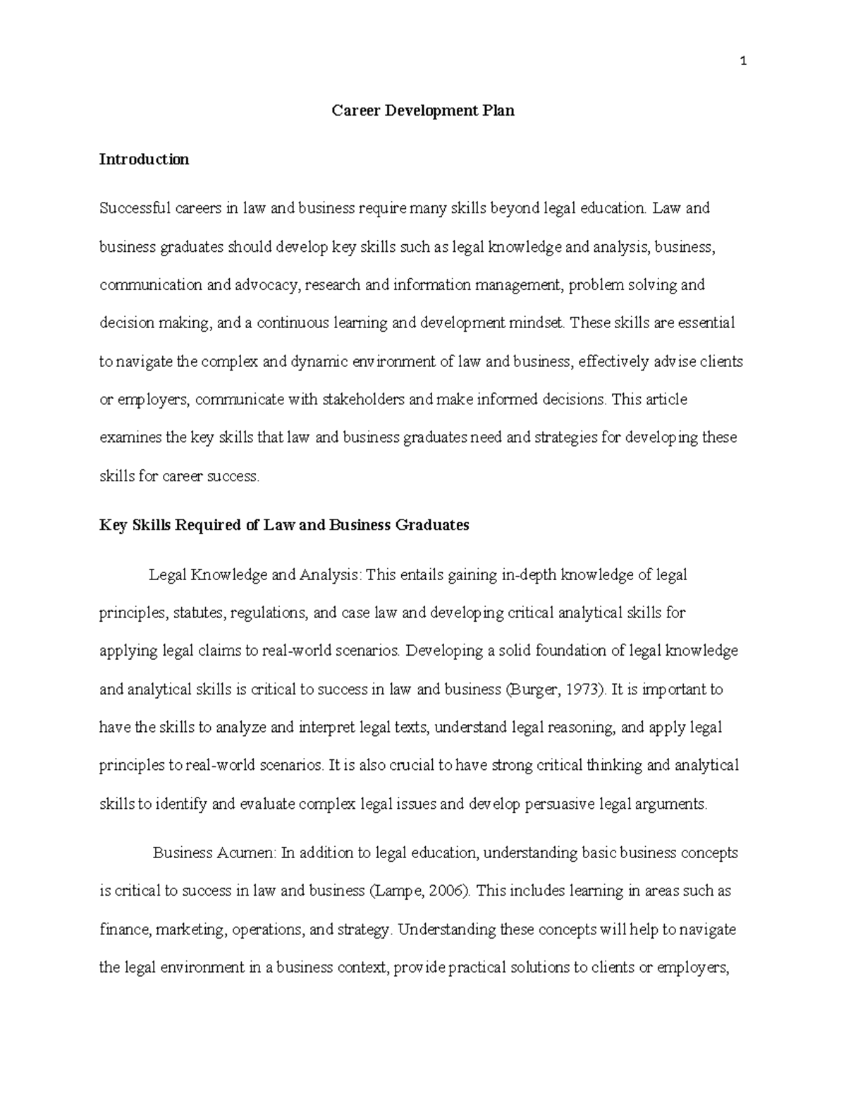 Career Development Plan - Career Development Plan Introduction ...