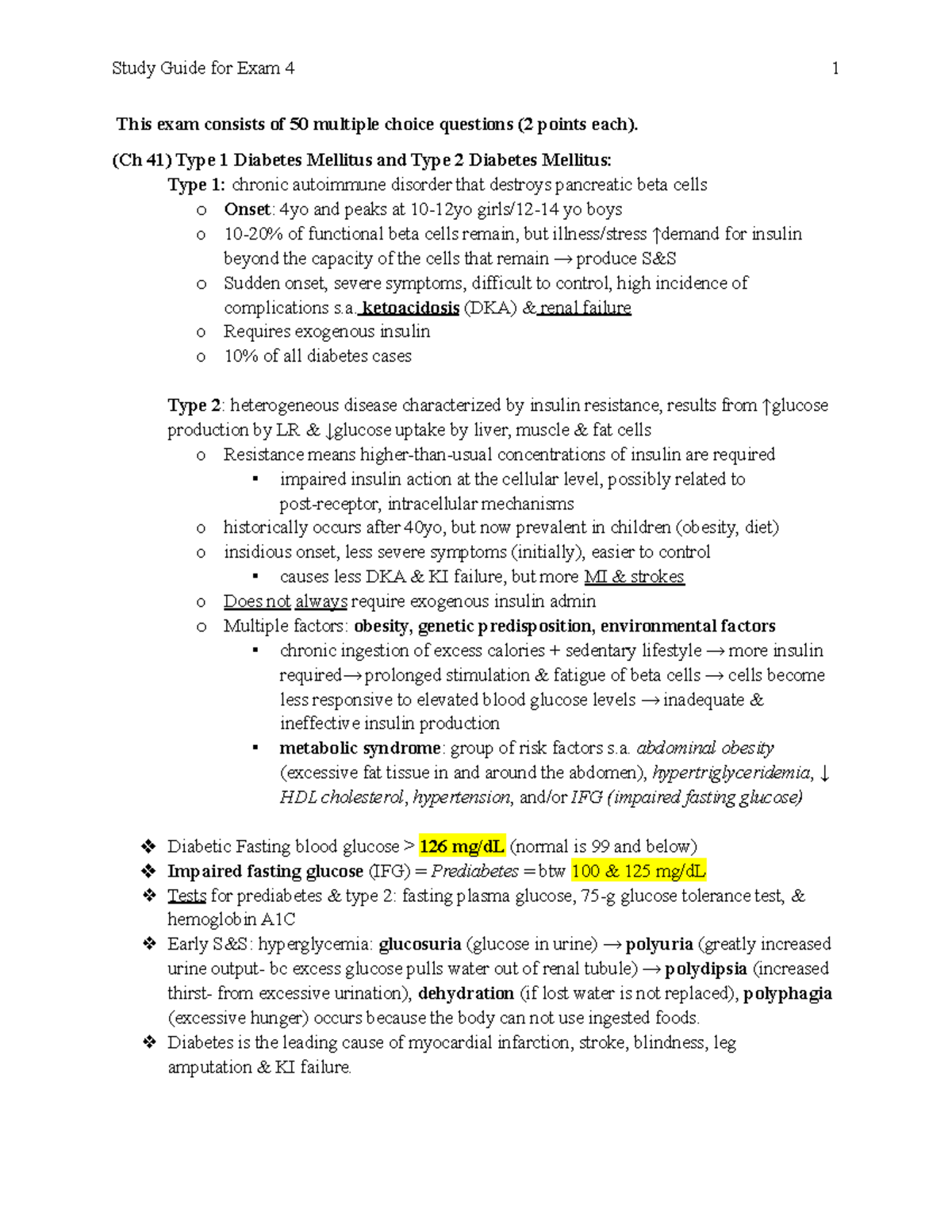 Study Guide Exam4 - Notes - This exam consists of 50 multiple choice ...