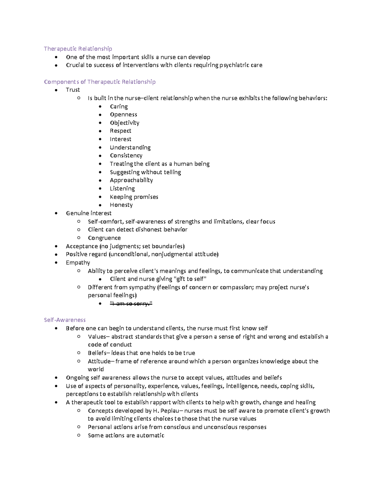 Ch 5- Therapeutic Relationships - Therapeutic Relationship • One of the ...