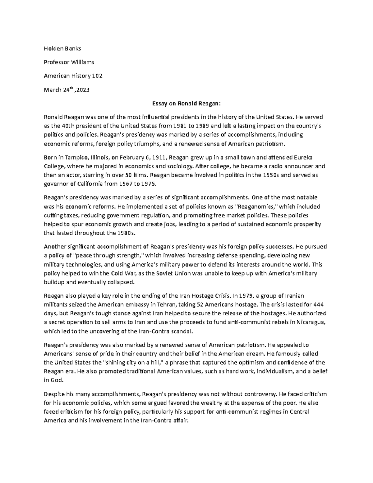 Document 48 - Ronald Reagan Assignment - Holden Banks Professor ...