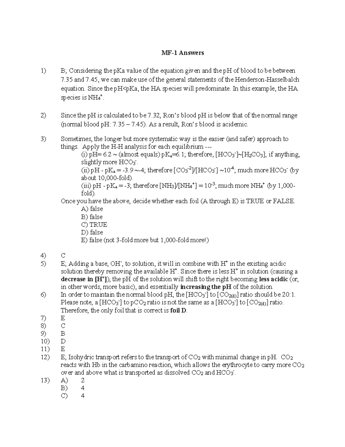 Hemoglobin and pH worksheet + Answers - MF-1 Answers B; Considering the ...