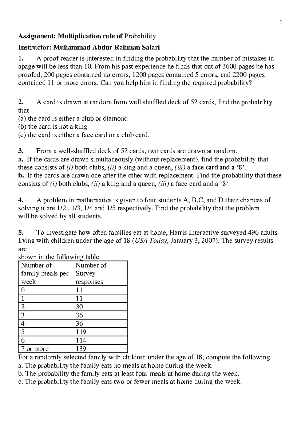 9. Multiplication rule of prob (Assign) - Assignment: Multiplication ...