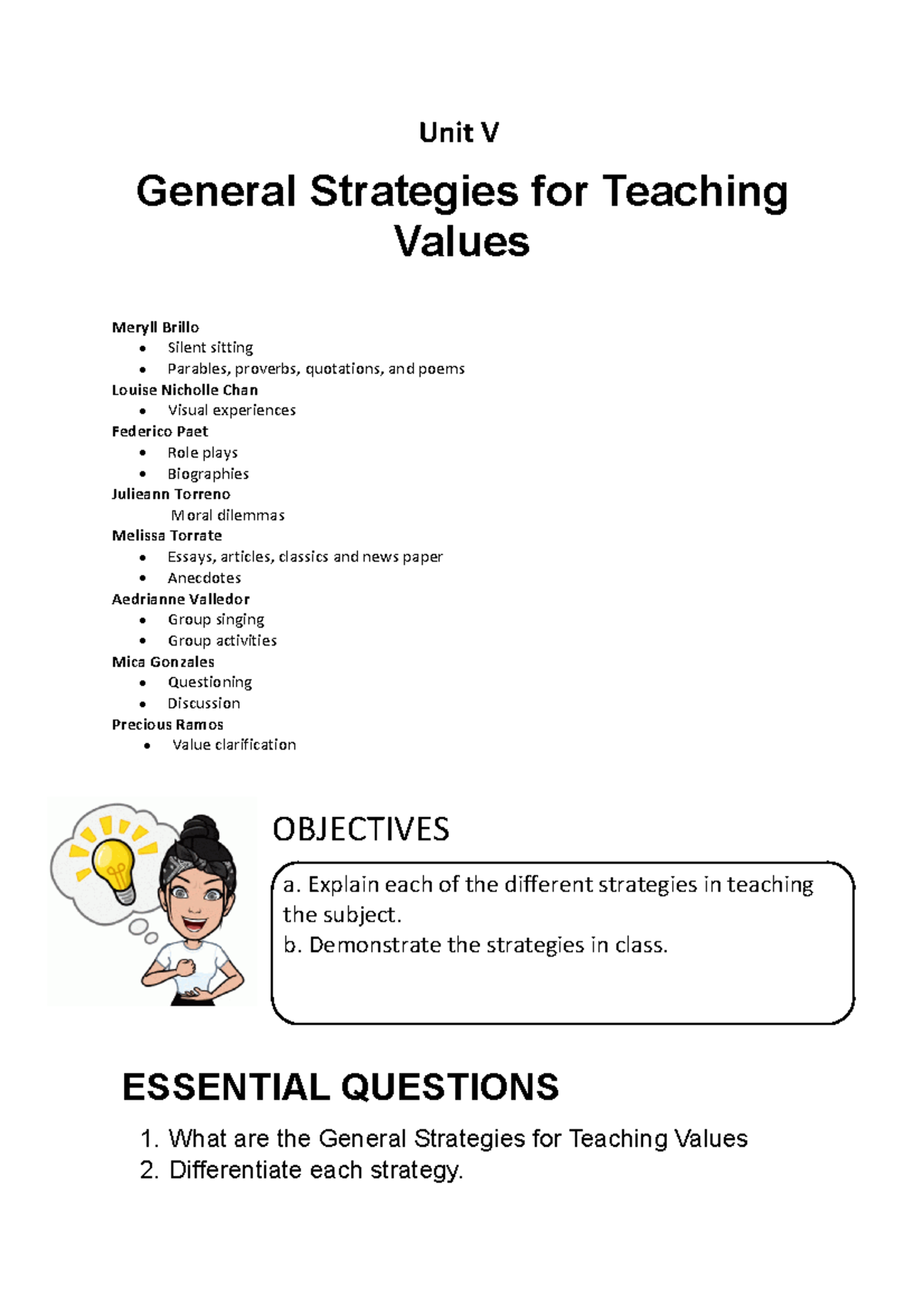 General-Strategies - sbsvvs - a. Explain each of the different ...