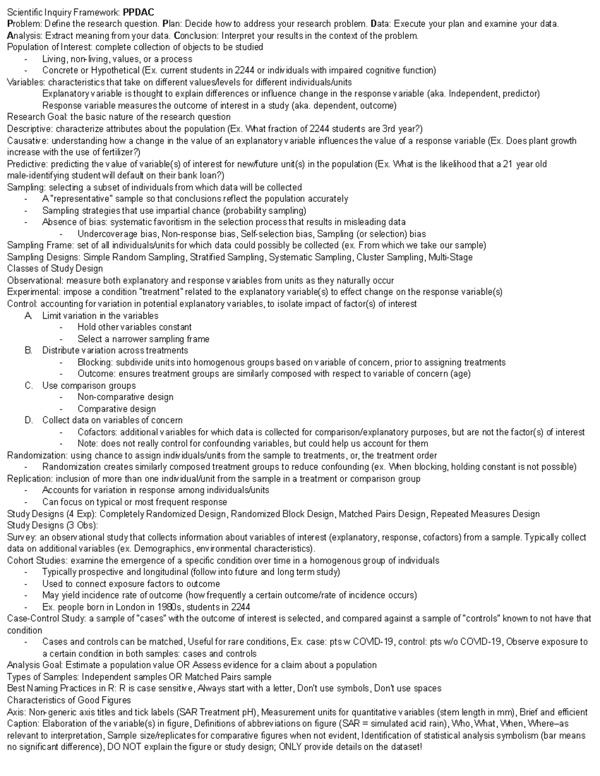 Statistics 2244 Midterm 1 Cheat Sheet - Scientific Inquiry Framework ...