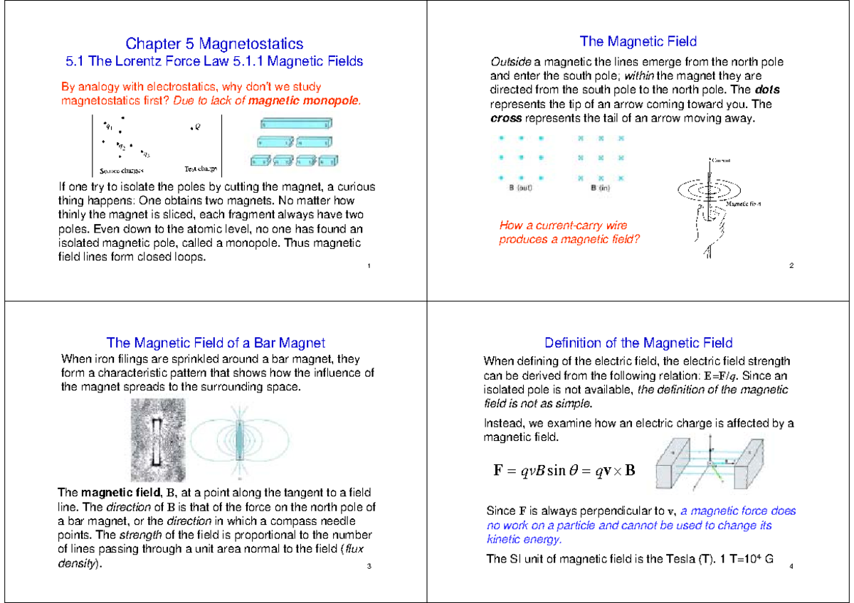 EM05 - Summary - Introduction to Electrodynamics - 1 Chapter 5 Magnetostatics 5 The Lorentz ...