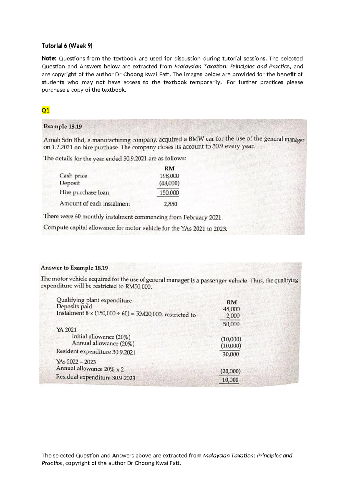 Tutorial questions - Tutorial 6 (Week 9) The selected Question and ...