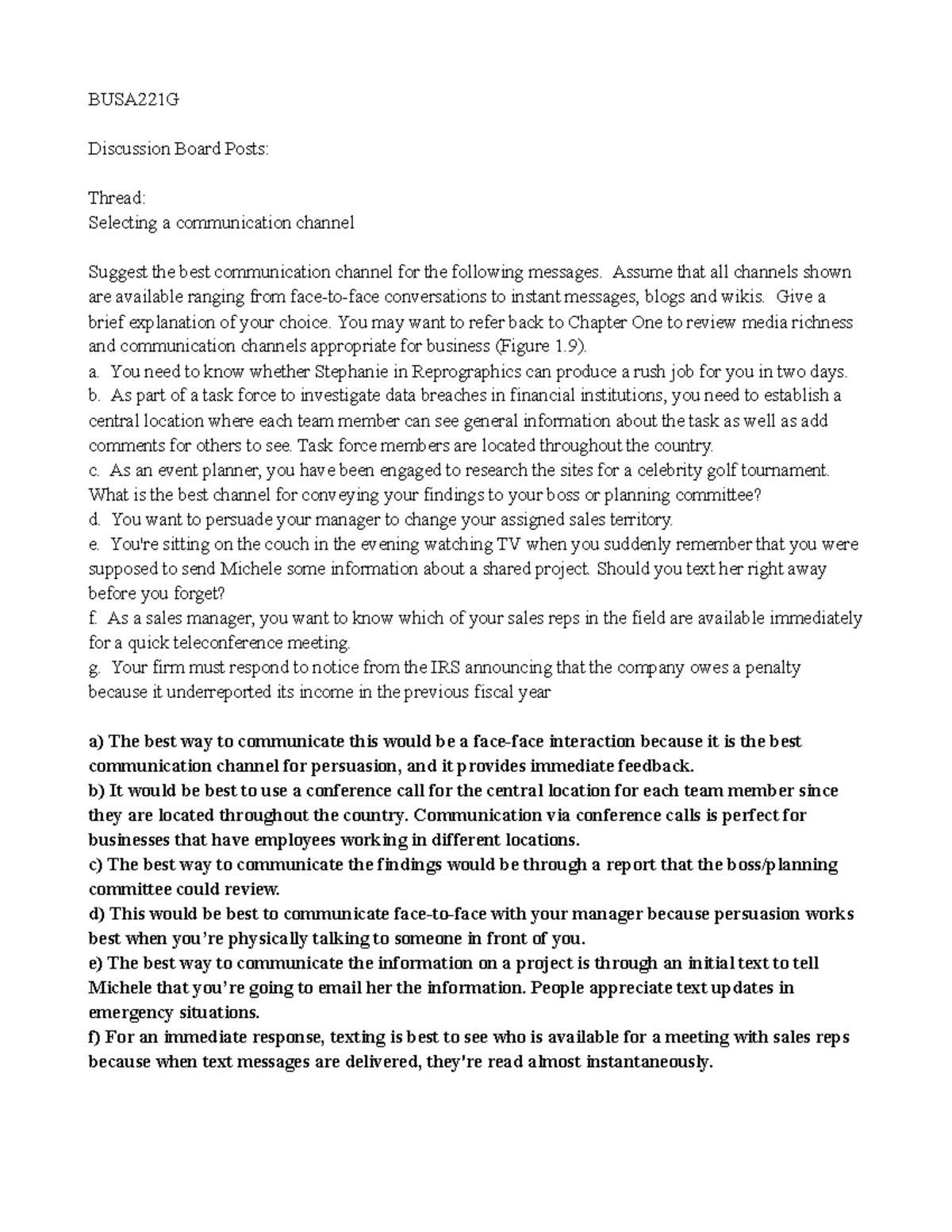 Discussion Board Posts BUSA221G - BUSA221G Discussion Board Posts ...