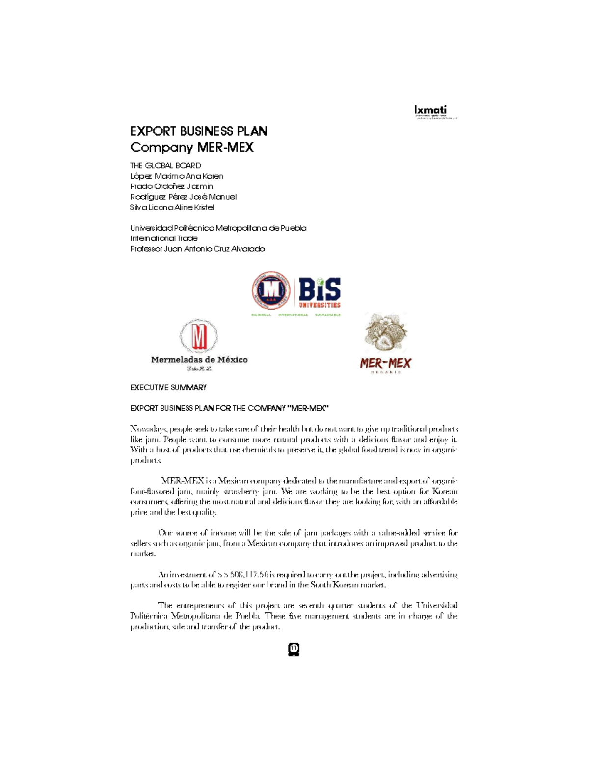 Export Business Plan Company MER MEX - EXPORT BUSINESS PLAN Company MER ...