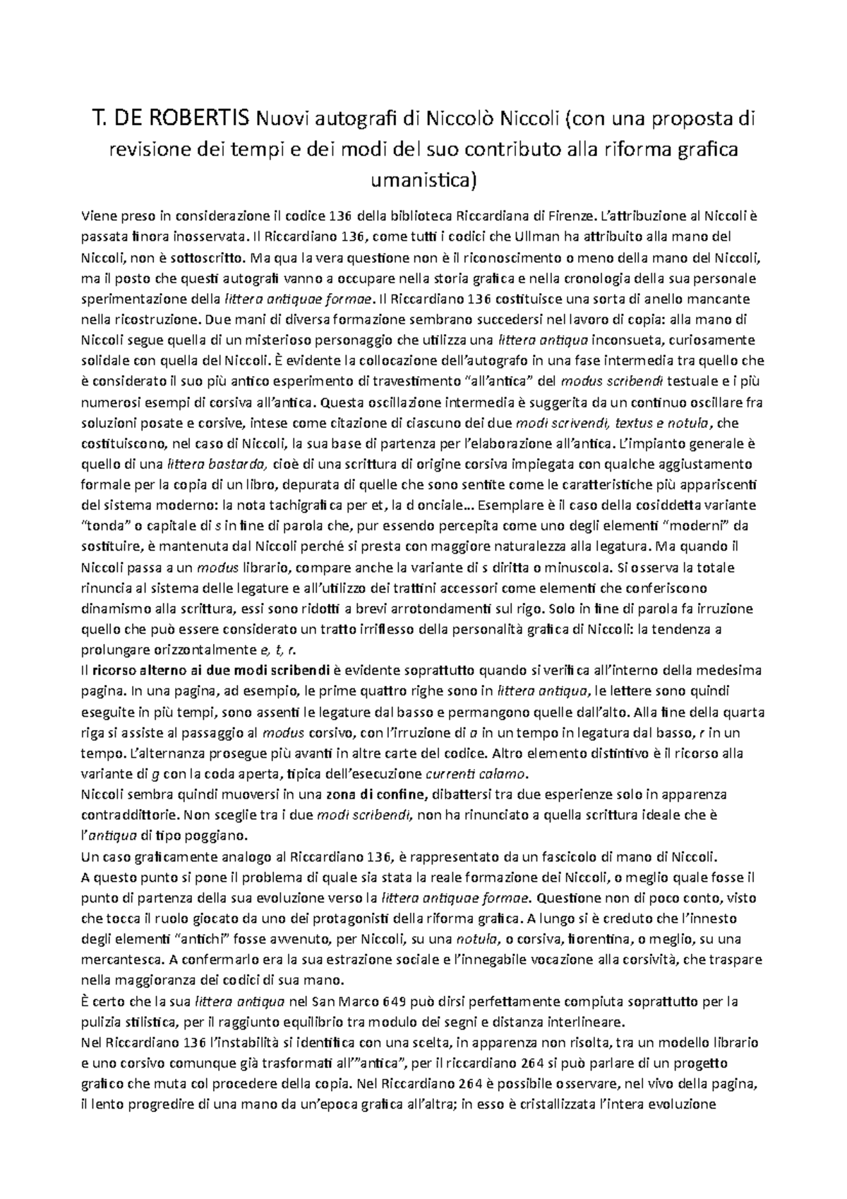 De Robertis Nuovi autografi di Niccolò Niccoli - T. DE ROBERTIS Nuovi autografi di Niccolò ...