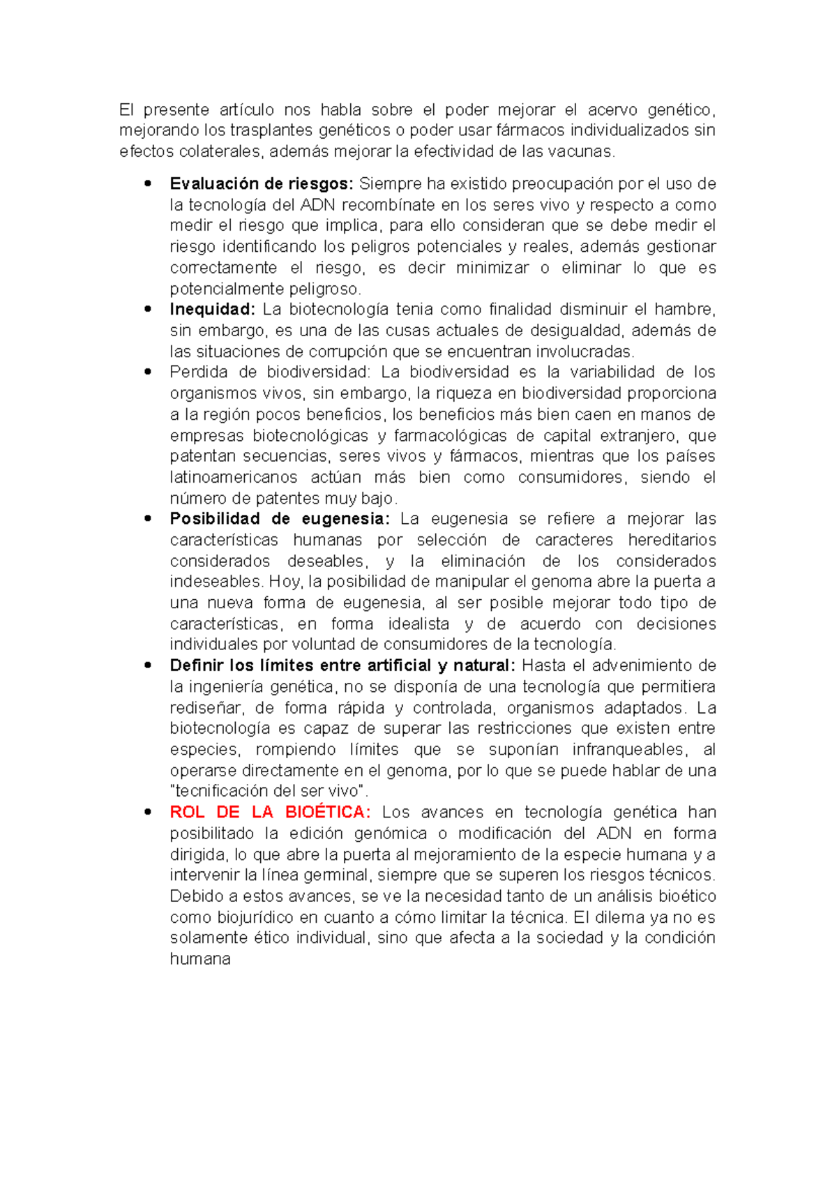 EXPO Genetica - BIOETICA - El presente artículo nos habla sobre el ...