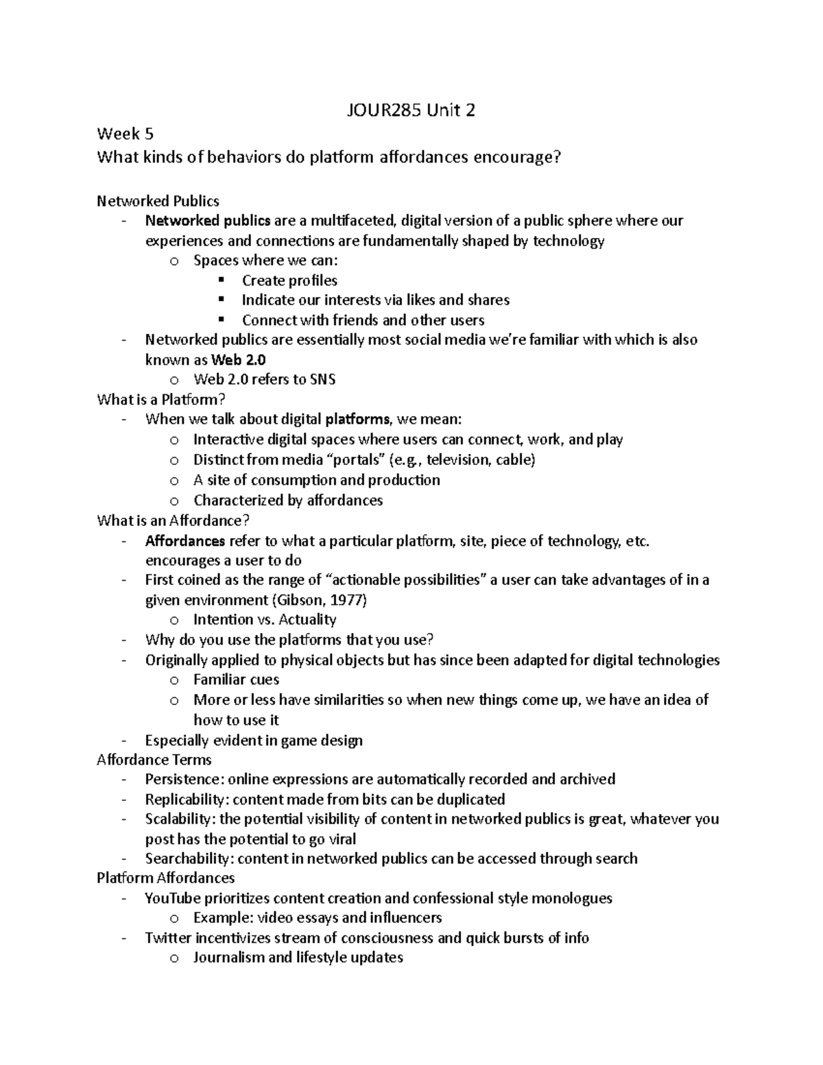 JOUR285 Unit 2 - All notes from slides and verbal communication that ...