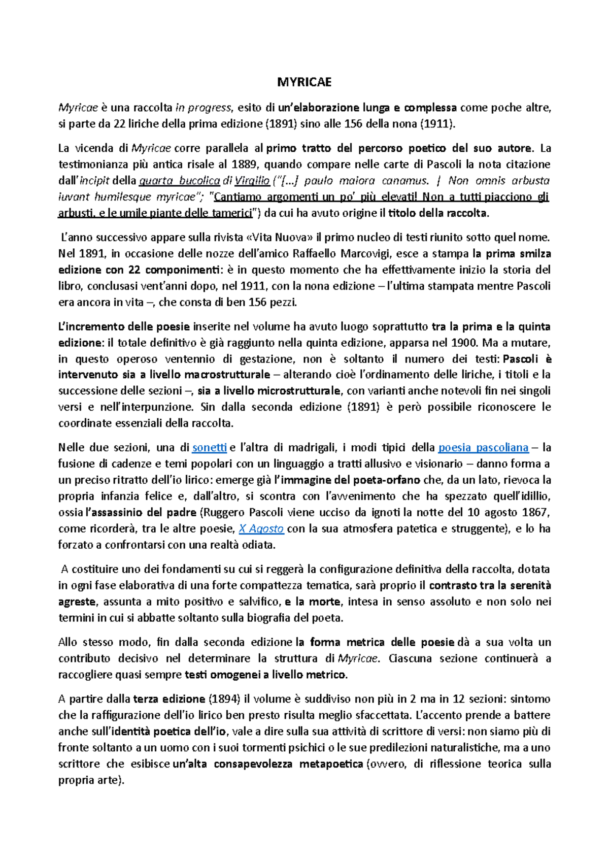 Myricae - MYRICAE Myricae è una raccolta in progress, esito di un ...