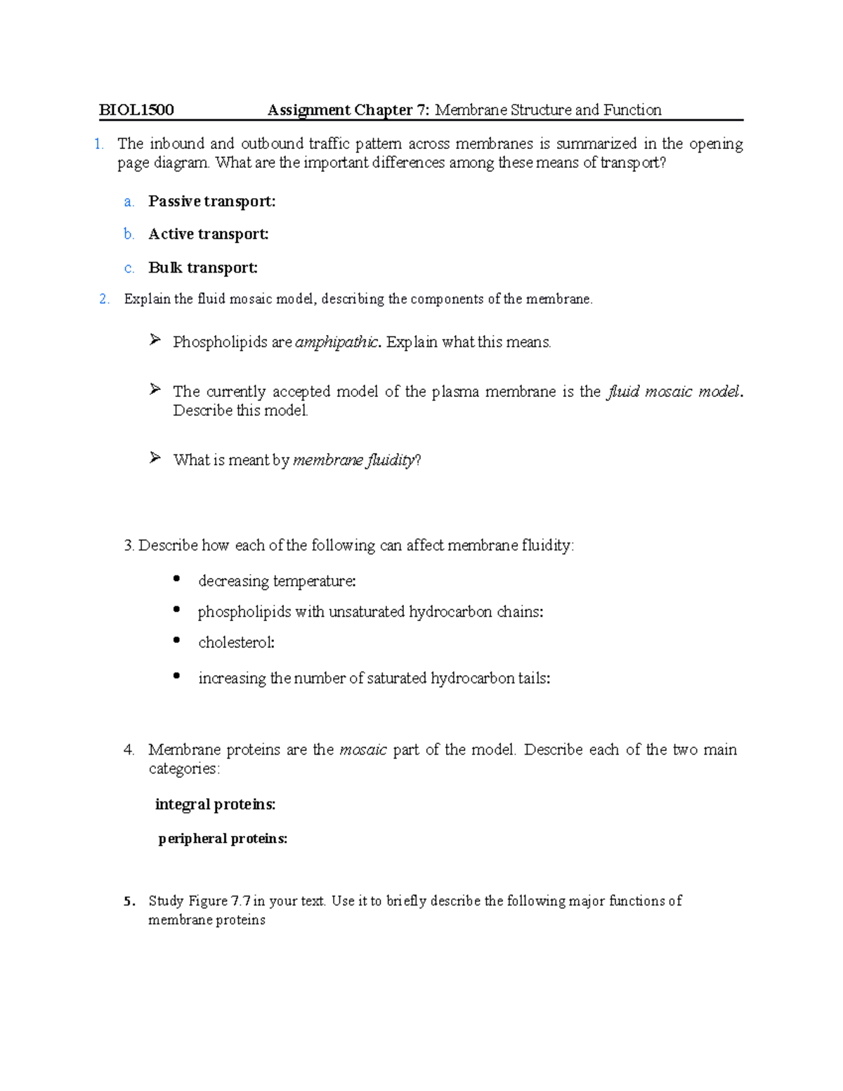 Assignment 5 Chapter 7 Membrane Structure and Function - BIOL1500 ...