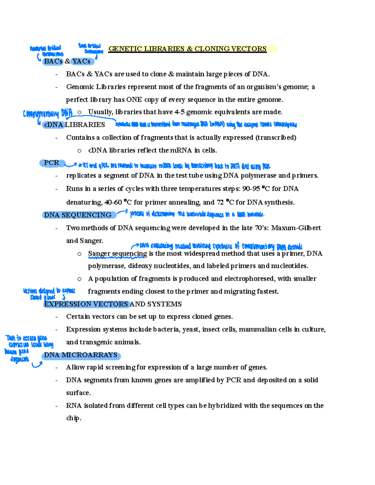 Molecular Genetics Unit 1 Summary - GENETIC LIBRARIES & CLONING VECTORS ...