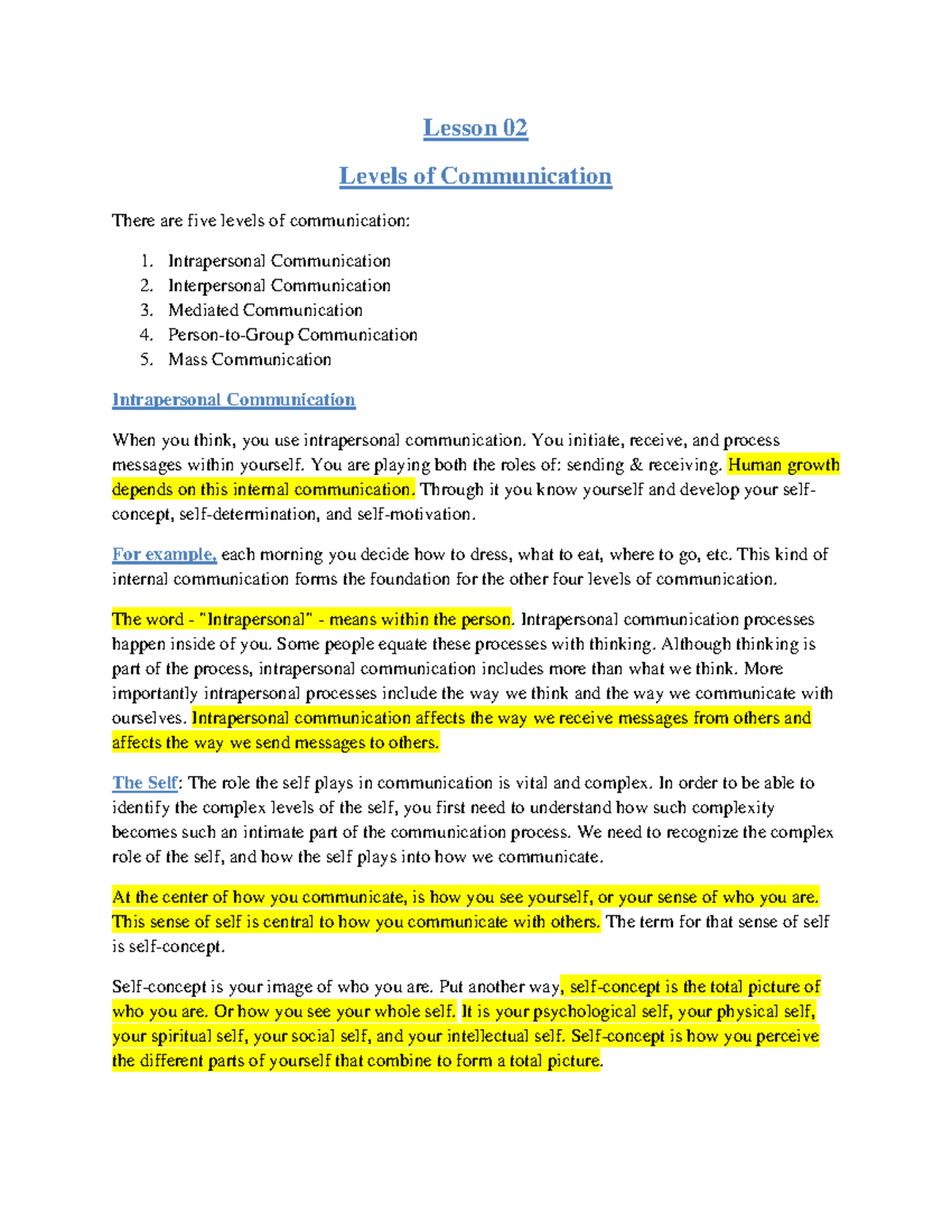 MCM301 Highlighted Handouts - Lesson 02 Levels of Communication There ...