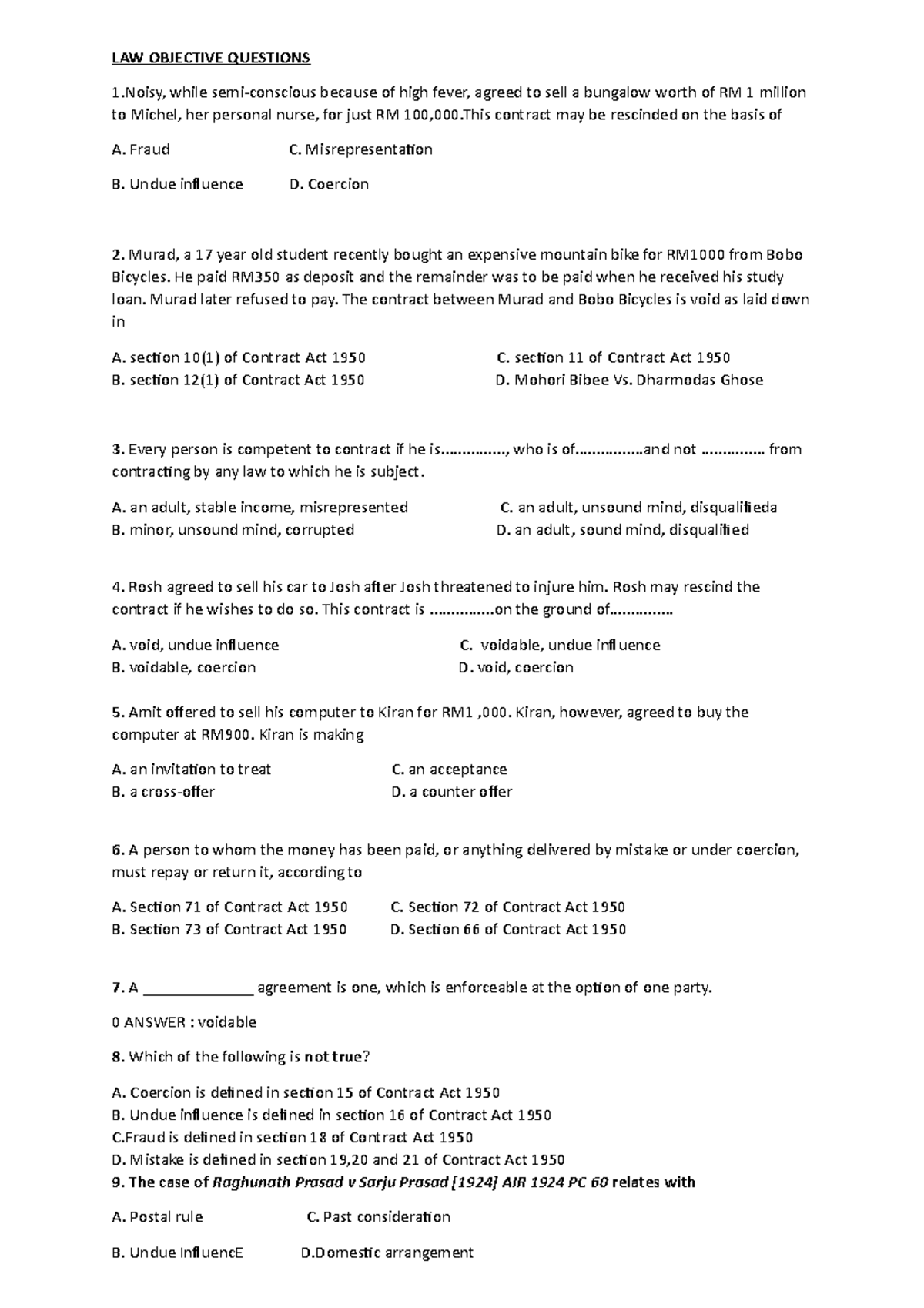 LAW Objective Questions Quiziz - LAW OBJECTIVE QUESTIONS 1, while semi ...