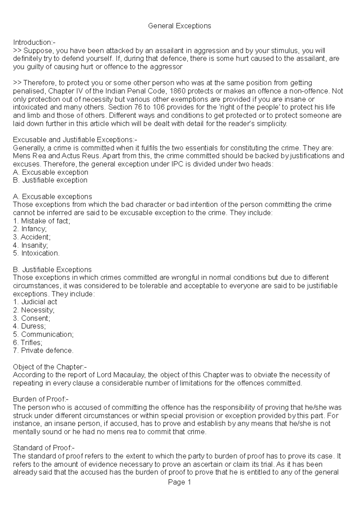 General Exceptions - Introduction:- >> Suppose, you have been attacked by an assailant in - Studocu