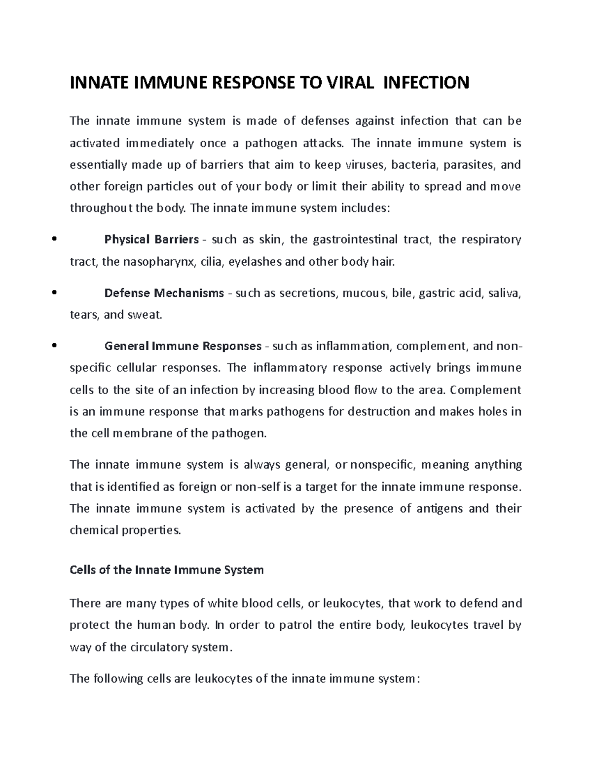 Innate Immune Response TO Viral Infection - INNATE IMMUNE RESPONSE TO ...