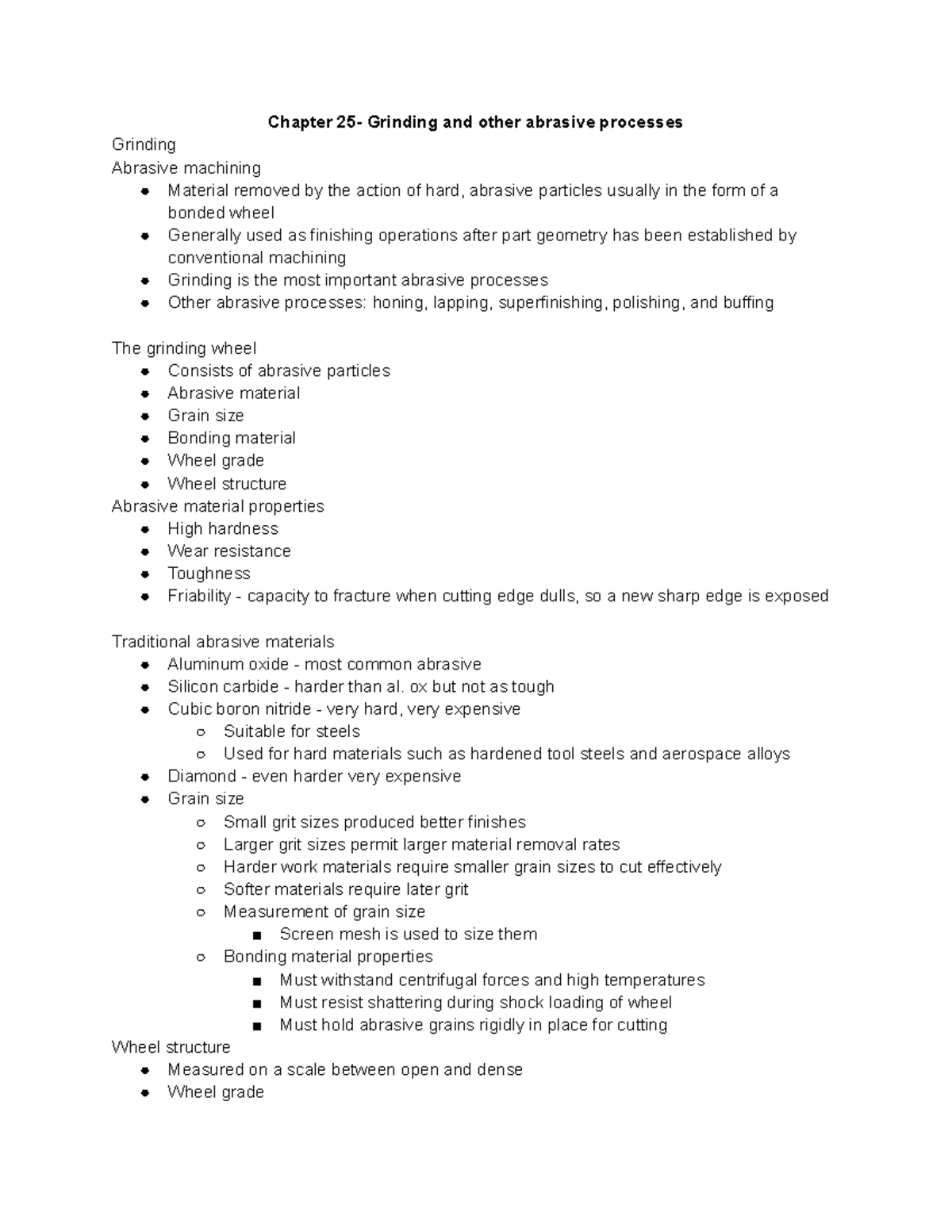 Class 38 - Lecture notes 38 - Chapter 25- Grinding and other abrasive ...