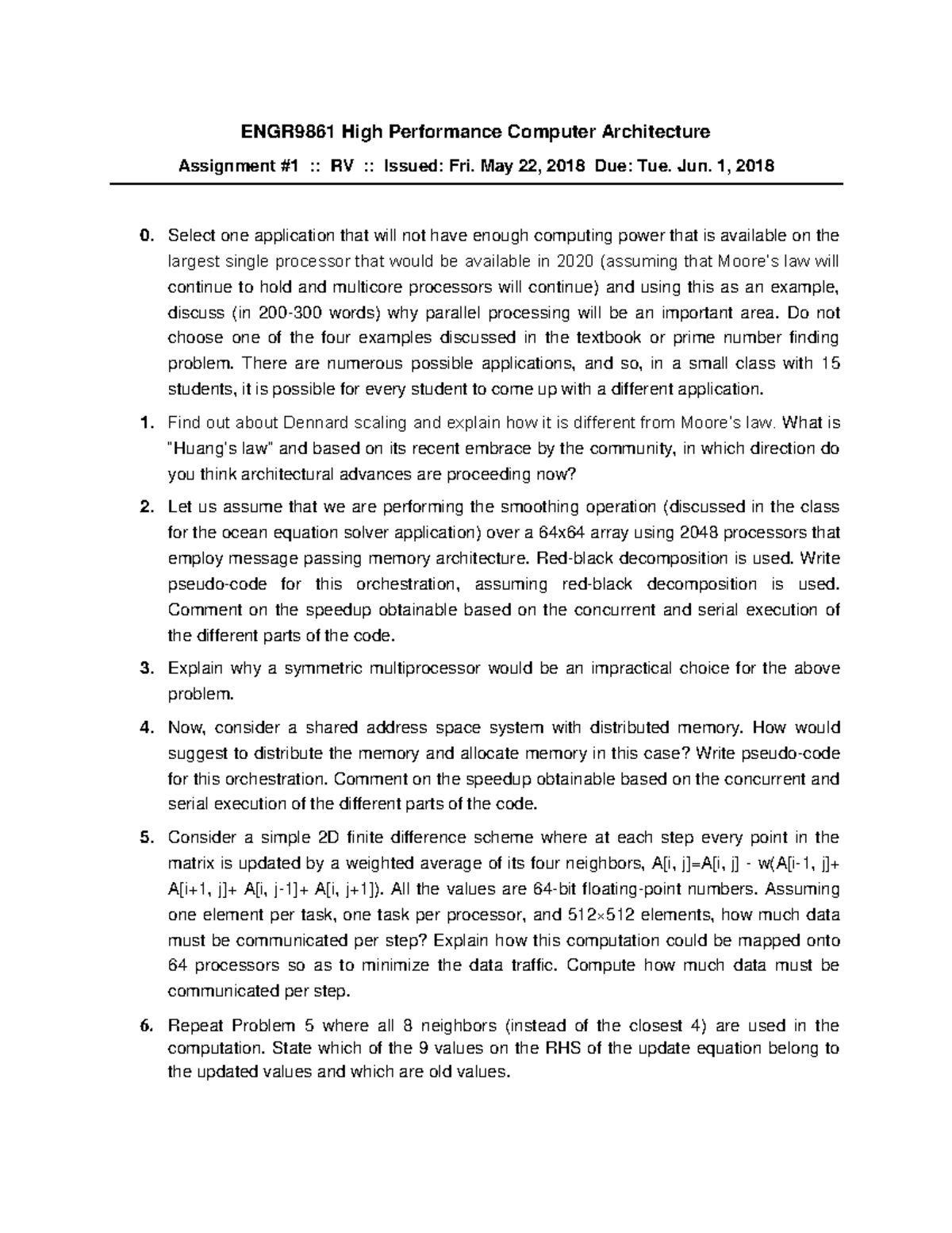 Assignment #1 - ENGR9861 High Performance Computer Architecture Assignment #1 :: RV :: Issued ...