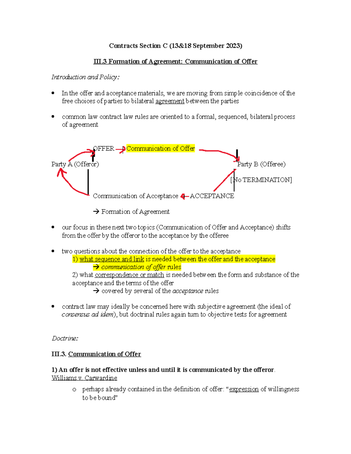 Sept 1318 slide - communication of offer - Contracts Section C (13&18 ...