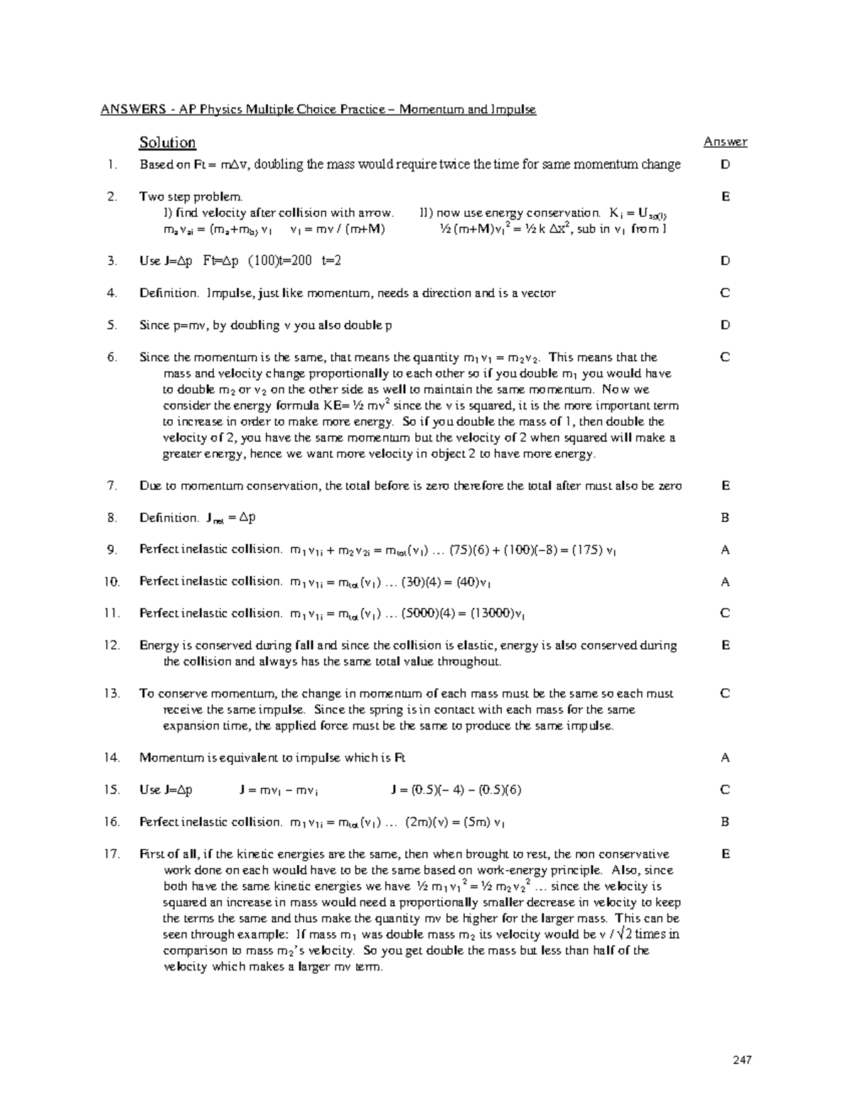 5c momentum mc key - bench - ANSWERS - AP Physics Multiple Choice ...