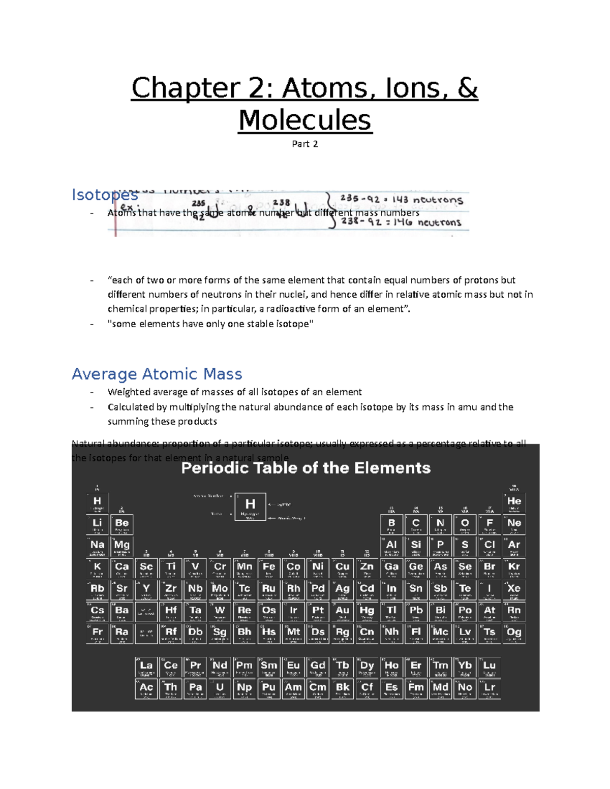 Chemistry Notes Chapter 2 Part 2 - Chapter 2: Atoms, Ions, & Molecules ...