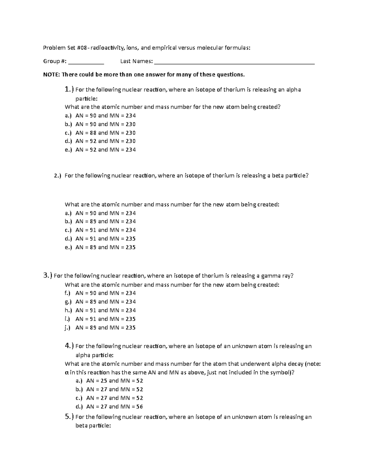 Problem+Set+%238 - Practice problems sets for chemistry - Problem Set ...