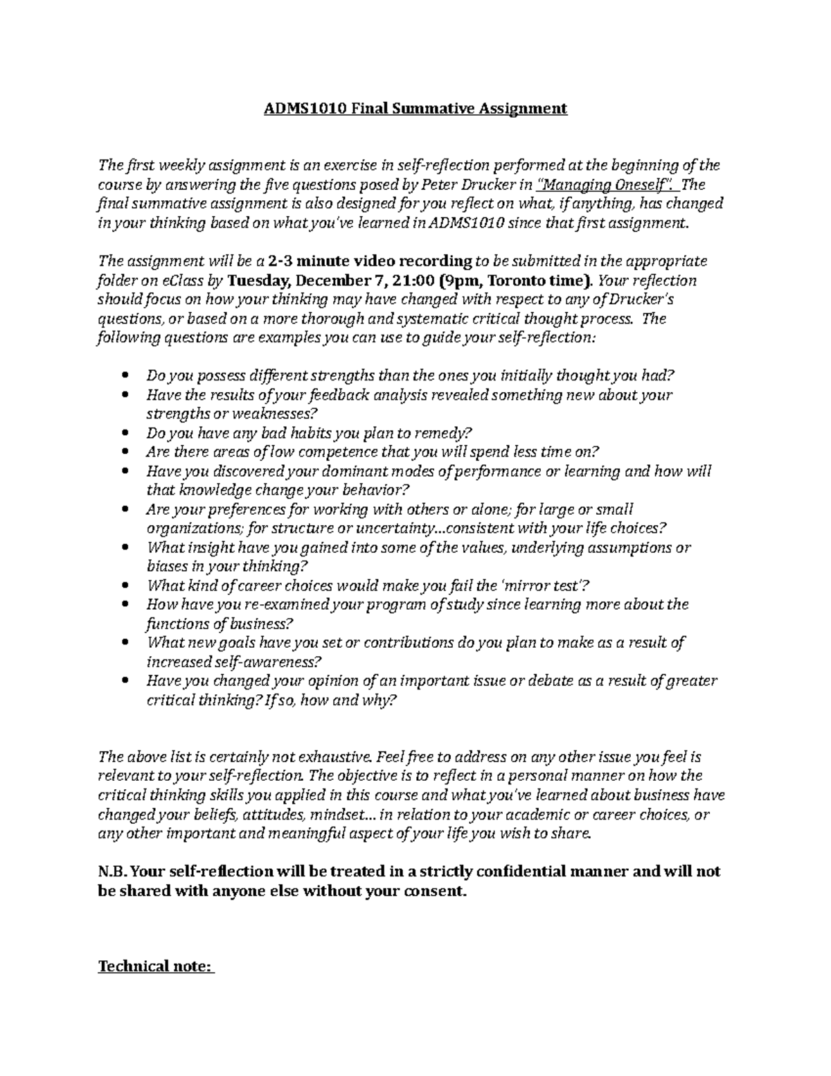 4. Final summative assignment. Guidelines and Rubric - ADMS1010 Final ...
