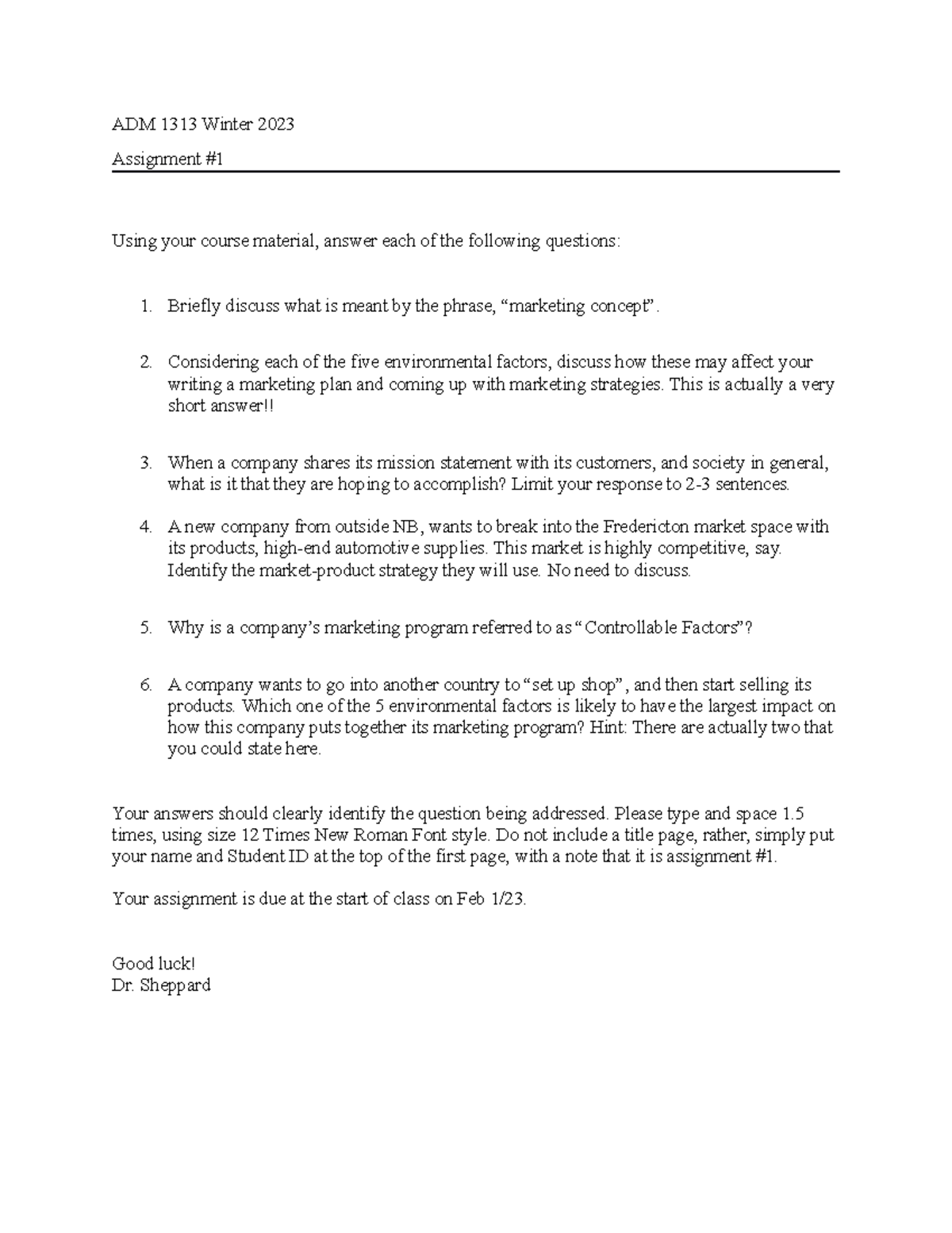 ADM1313assign#1winter 2023 - ADM 1313 Winter 2023 Assignment # Using ...