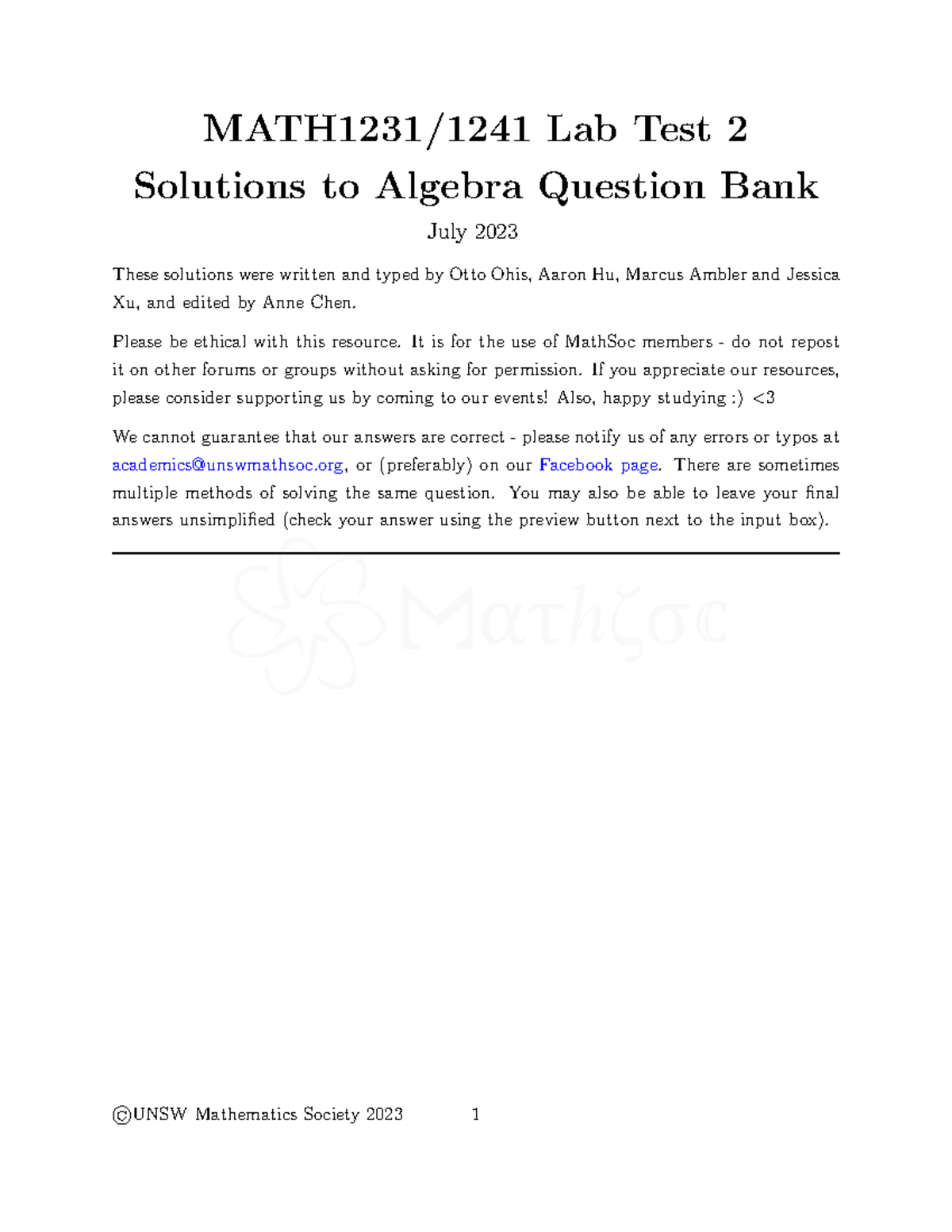 Lab Test 2 Algebra - 1231 Lab Test2 Question Bank and Answers ...
